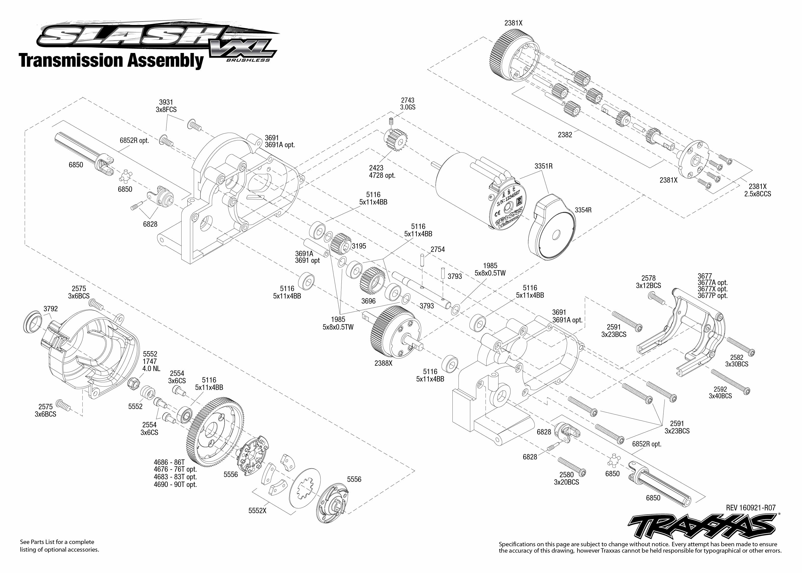 Exploded view: Traxxas Slash 1:10 VXL Brushless TQi LCG OBA TSM R ...
