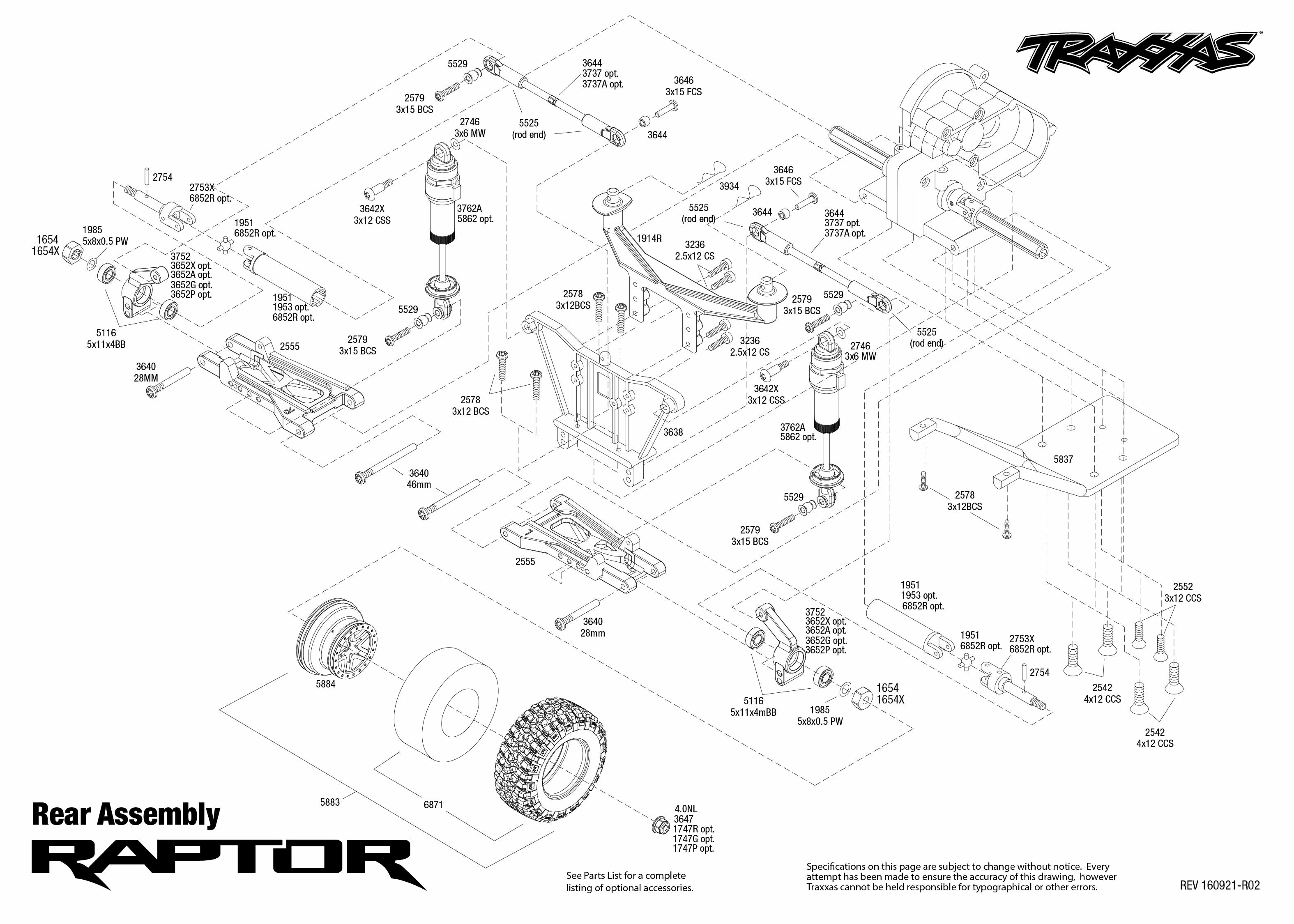 Exploded view: Traxxas Ford F-150 SVT Raptor 2017 1:10 TQ RTR - Rear ...