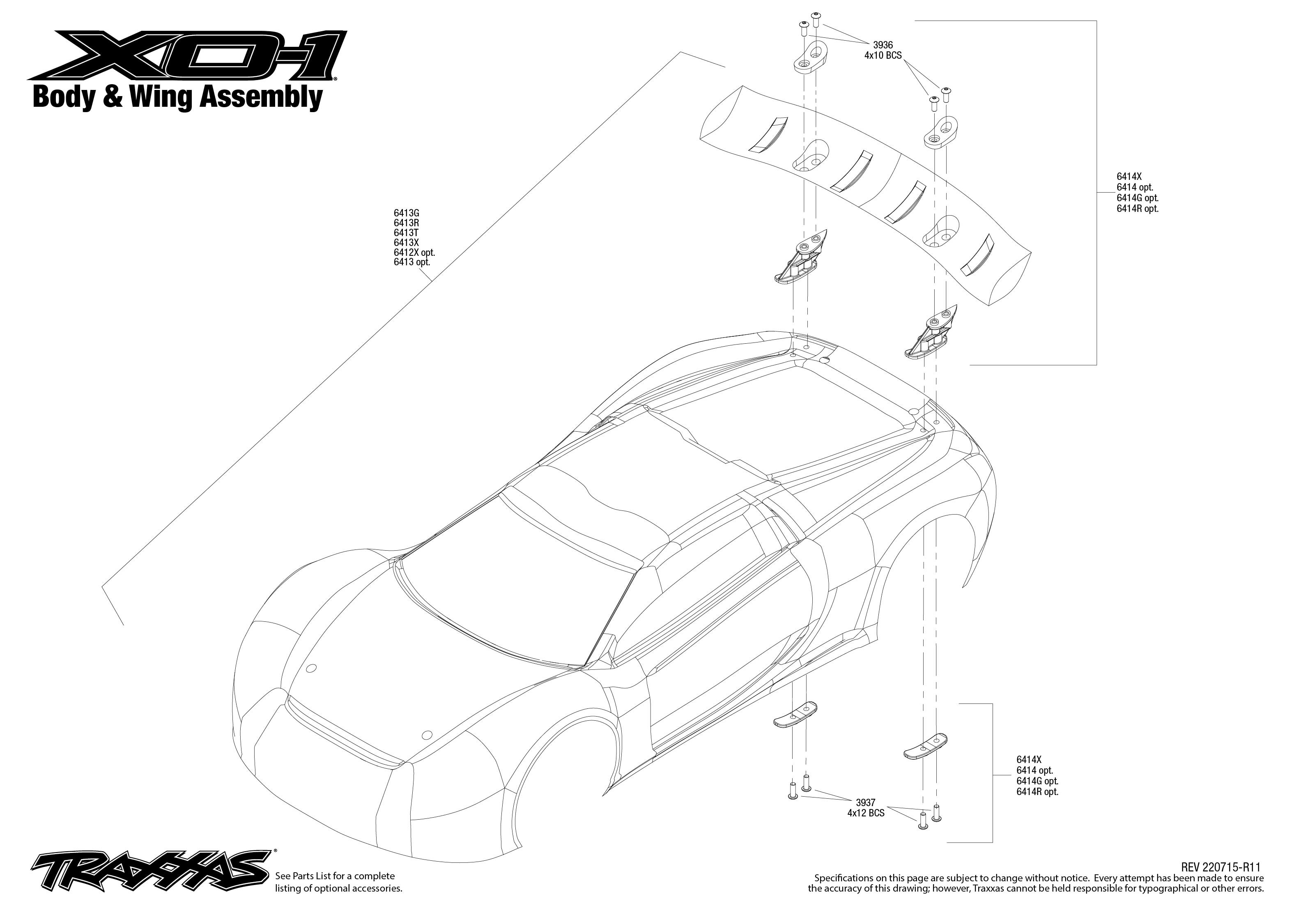 Exploded view: Traxxas XO-1 1:7 TQi BlueTooth RTR - Body | Astra