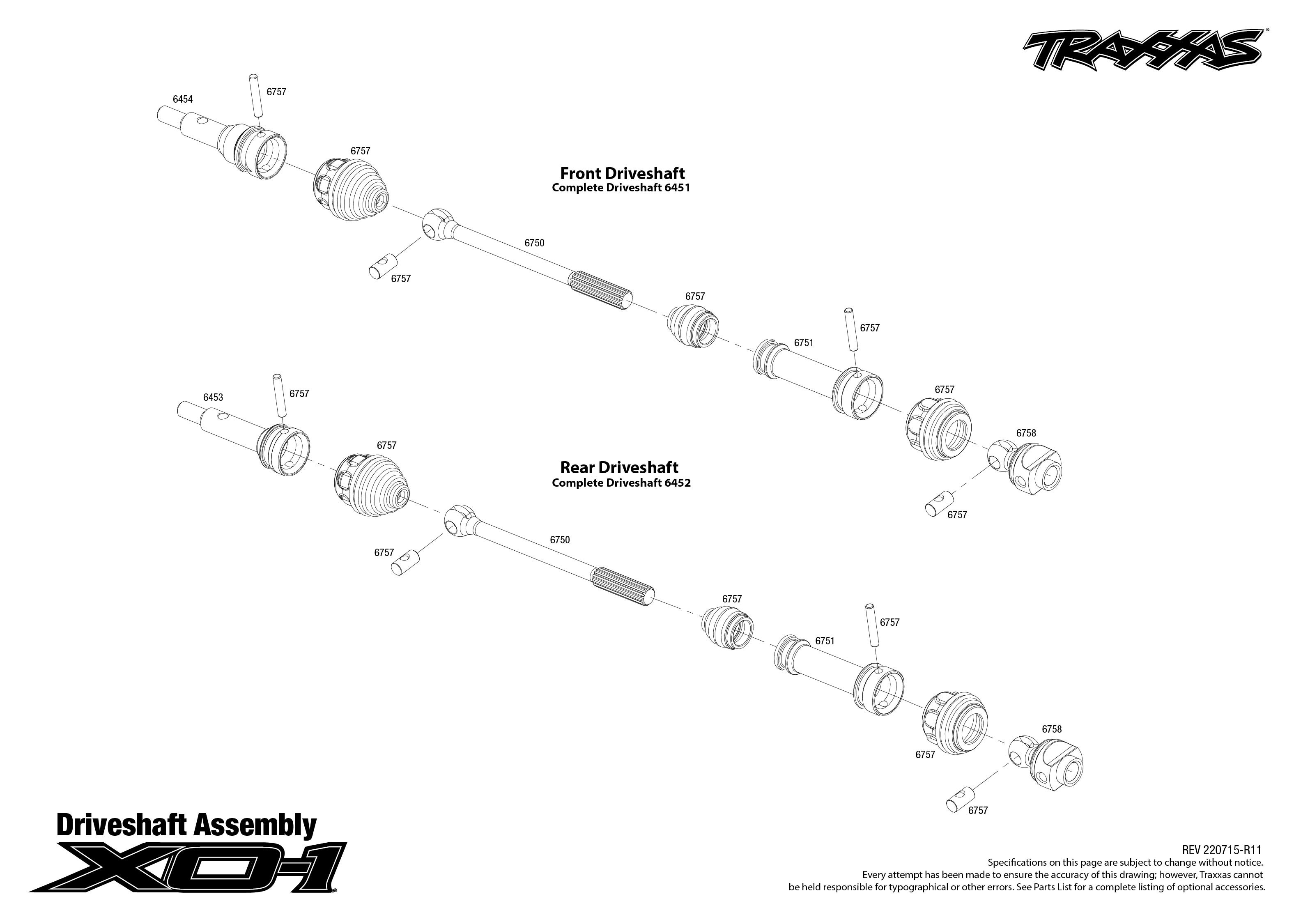 Exploded view: Traxxas XO-1 1:7 TQi BlueTooth RTR - Driveshaft | Astra