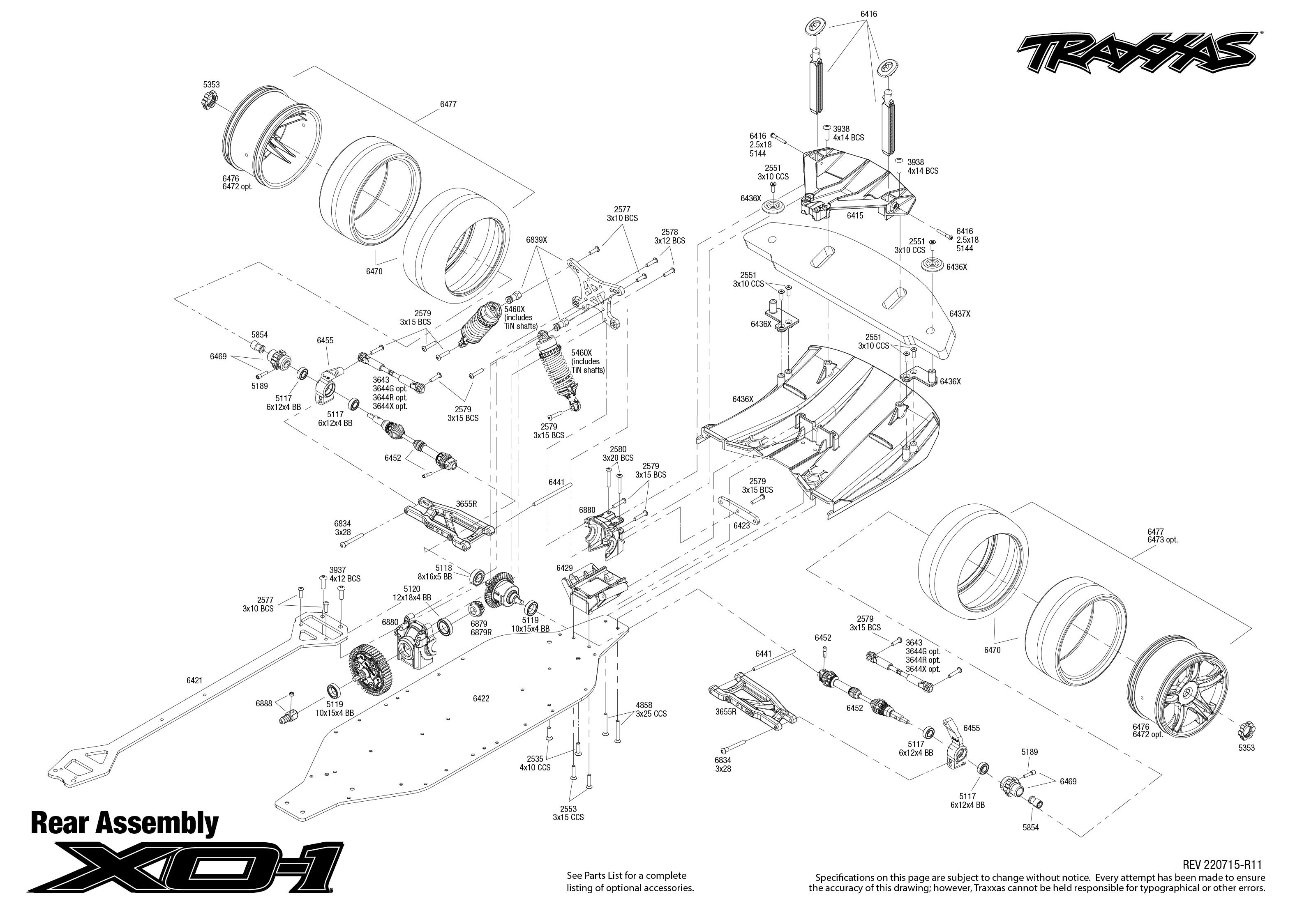 Exploded view: Traxxas XO-1 1:7 TQi BlueTooth RTR - Rear part | Astra