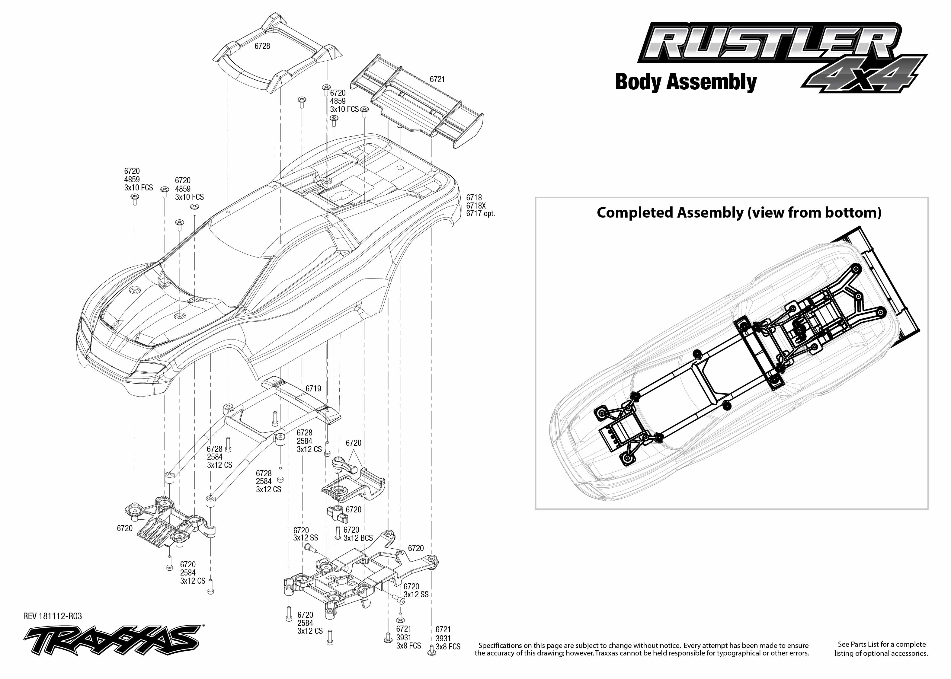 Exploded view: Traxxas Rustler 1:10 4WD RTR - Body | Astra