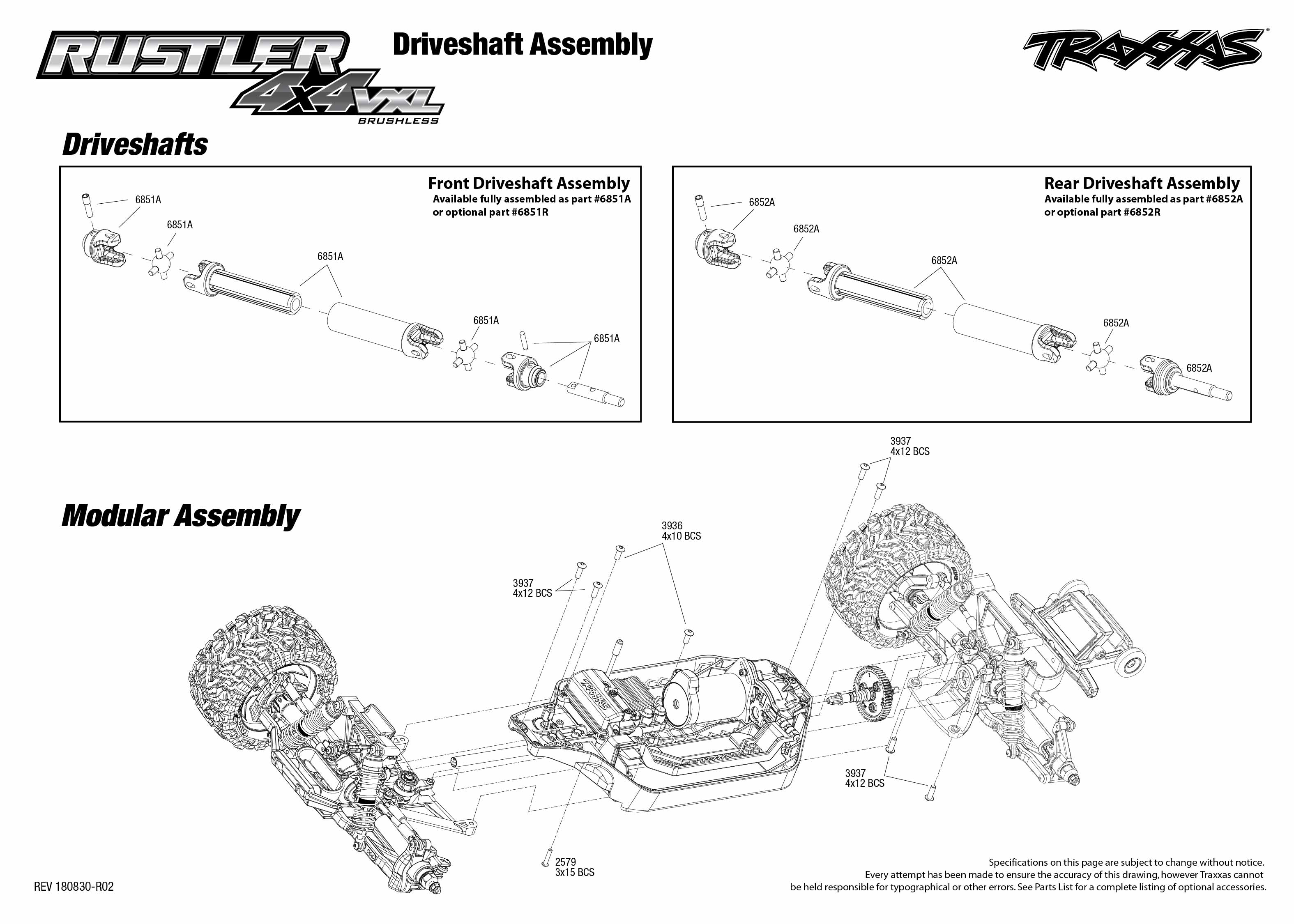 Exploded view: Traxxas Rustler 1:10 VXL 4WD TQi RTR bez aku ...