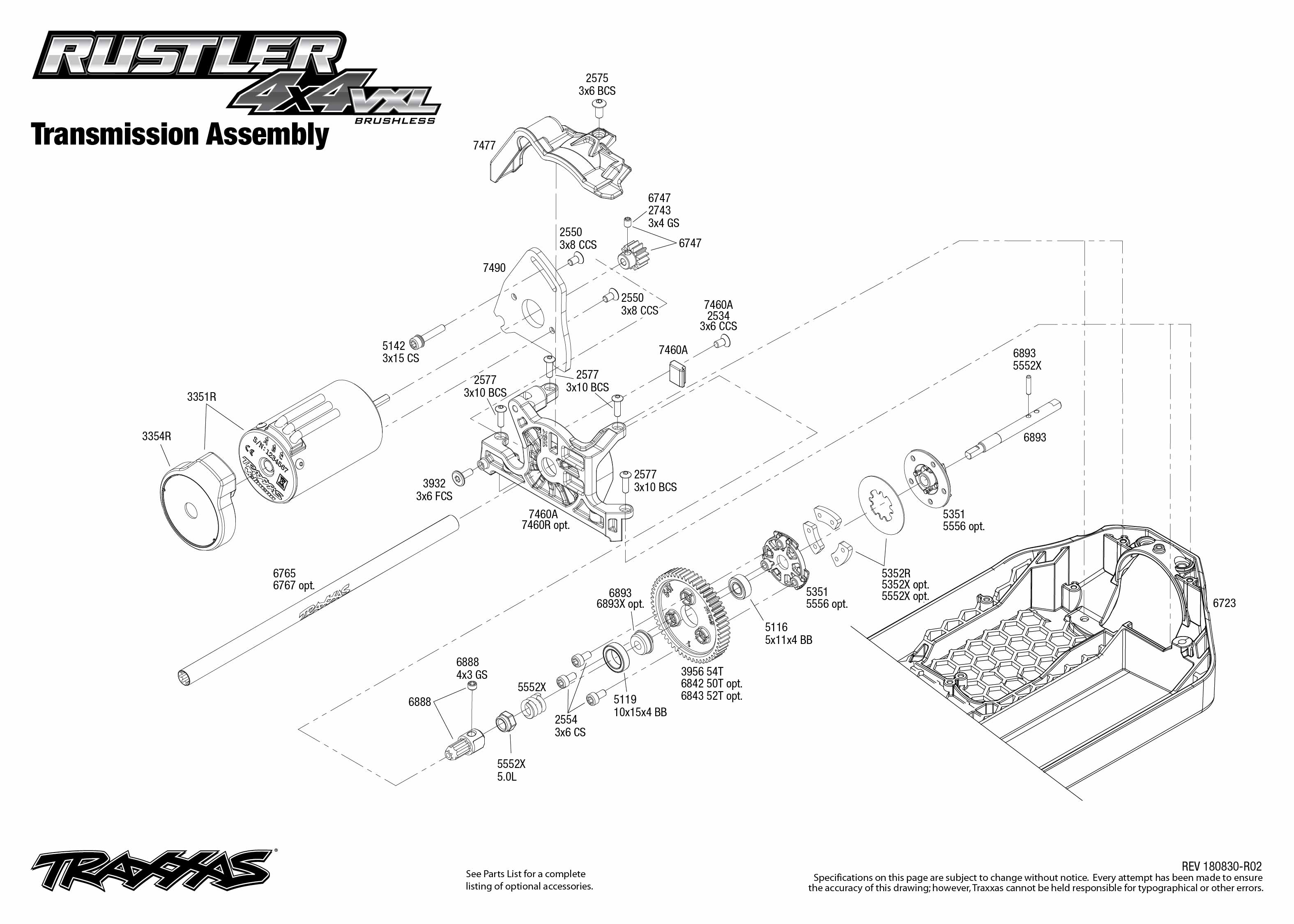 Exploded view: Traxxas Rustler 1:10 VXL 4WD TQi RTR bez aku ...