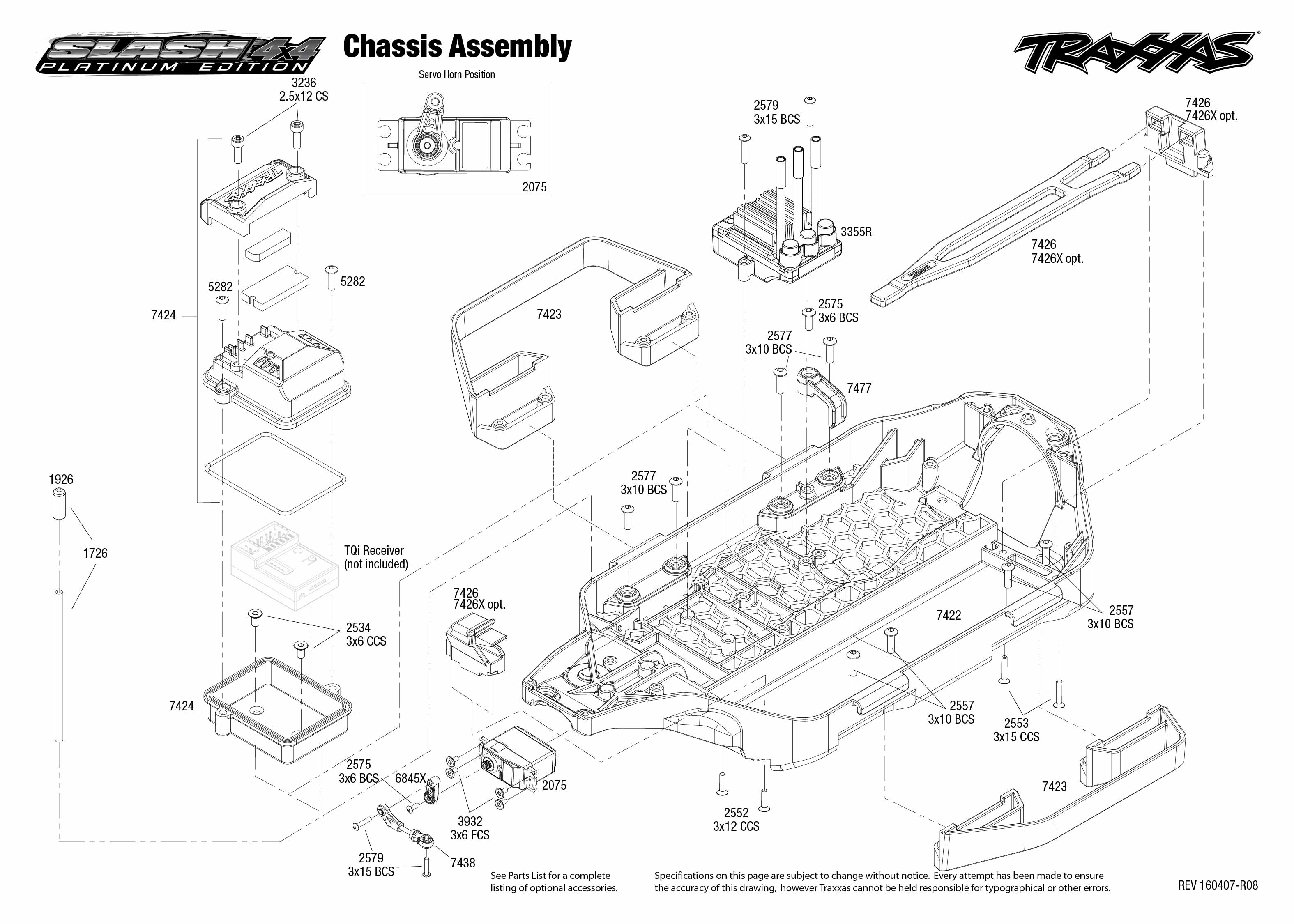 Exploded view: Traxxas Slash Platinum 1:10 4WD VXL LCG PND - Chassis ...