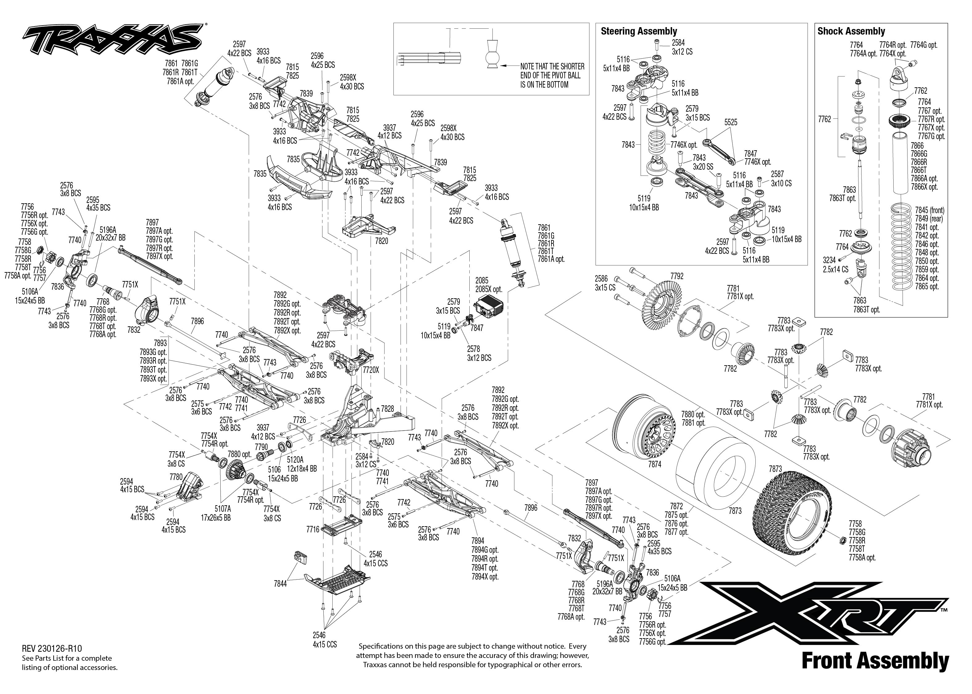 Exploded view: XRT 8S 1:6 4WD RTR - Front part | Astra