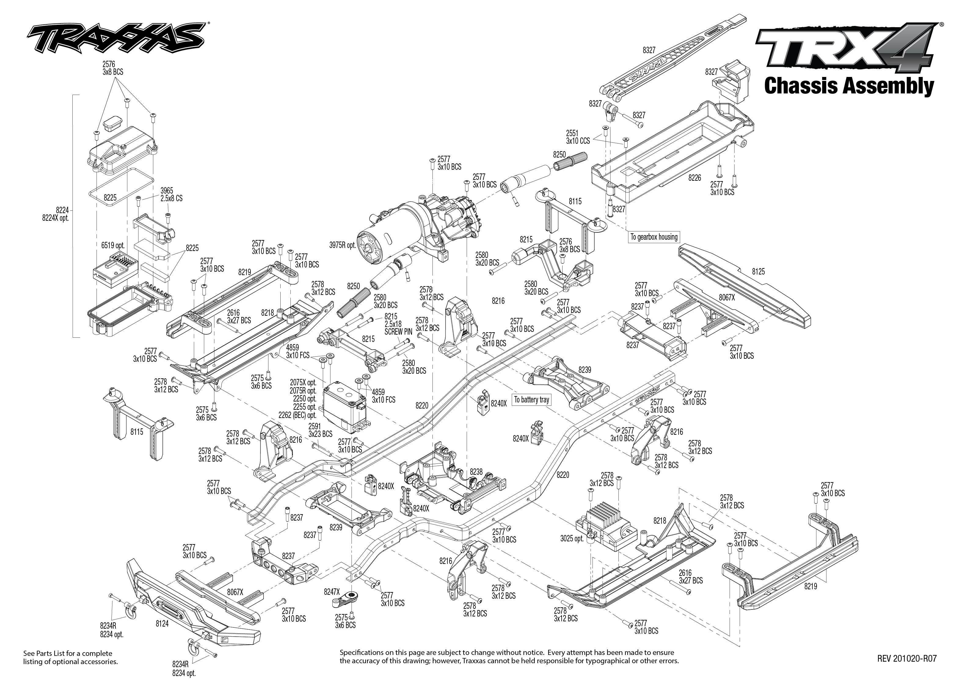 Exploded view: TRX-4 Sport 1:10 Kit - Chassis | Astra
