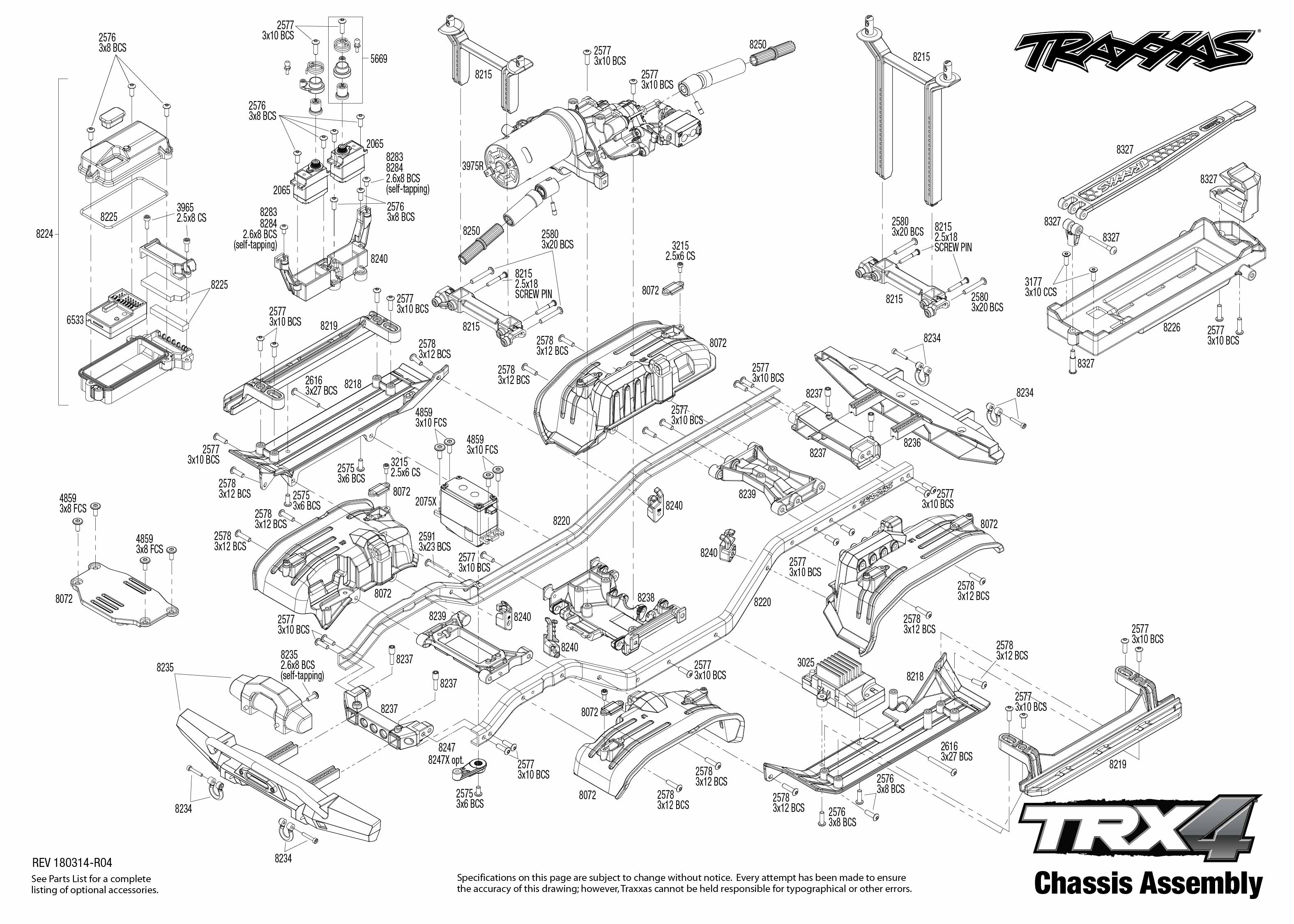 Exploded view: Traxxas TRX-4 1:10 TQi Kit bez karoserie - Chassis | Astra