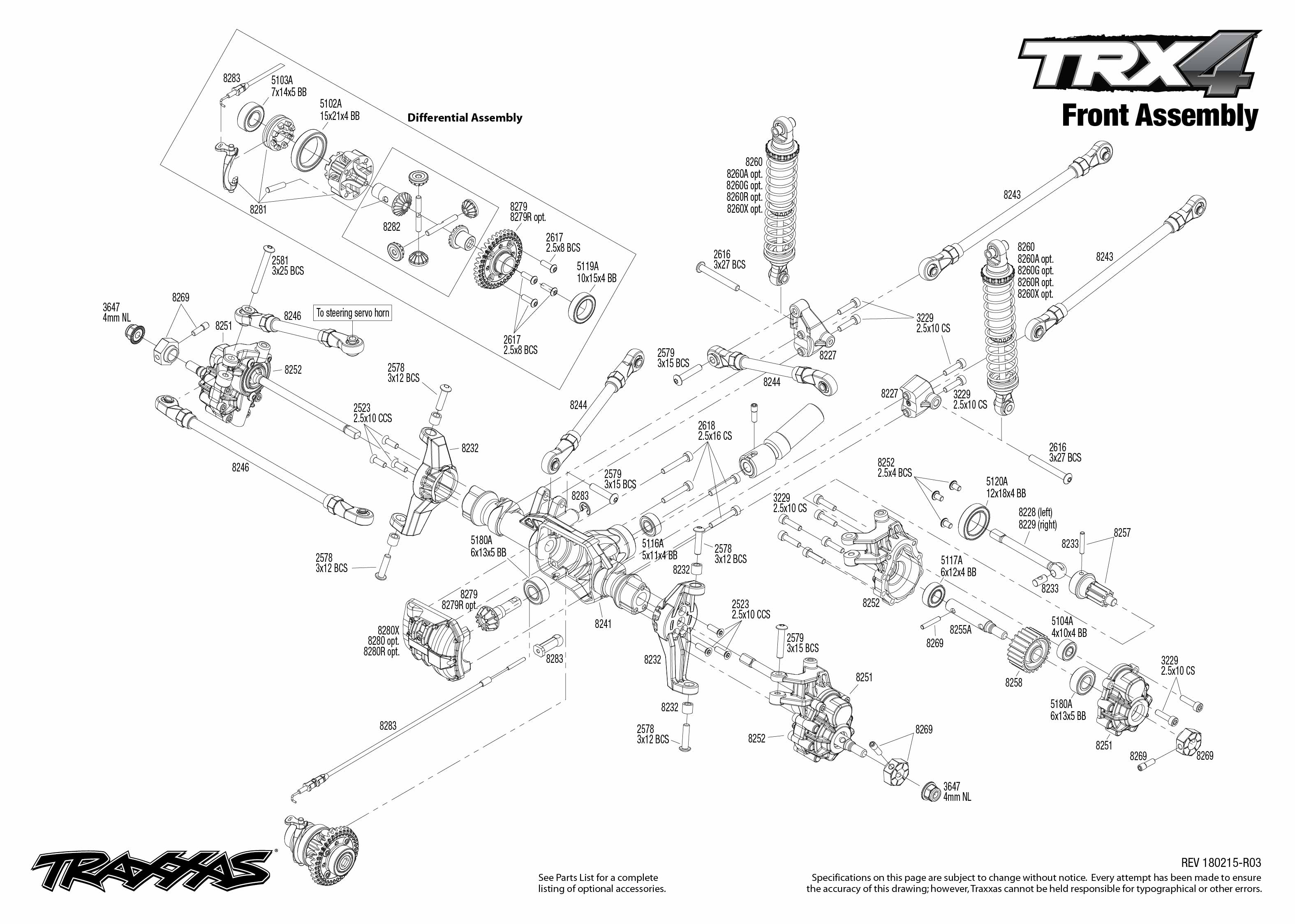 Exploded view: Traxxas TRX-4 Ford Bronco 1:10 TQi RTR - Front part | Astra