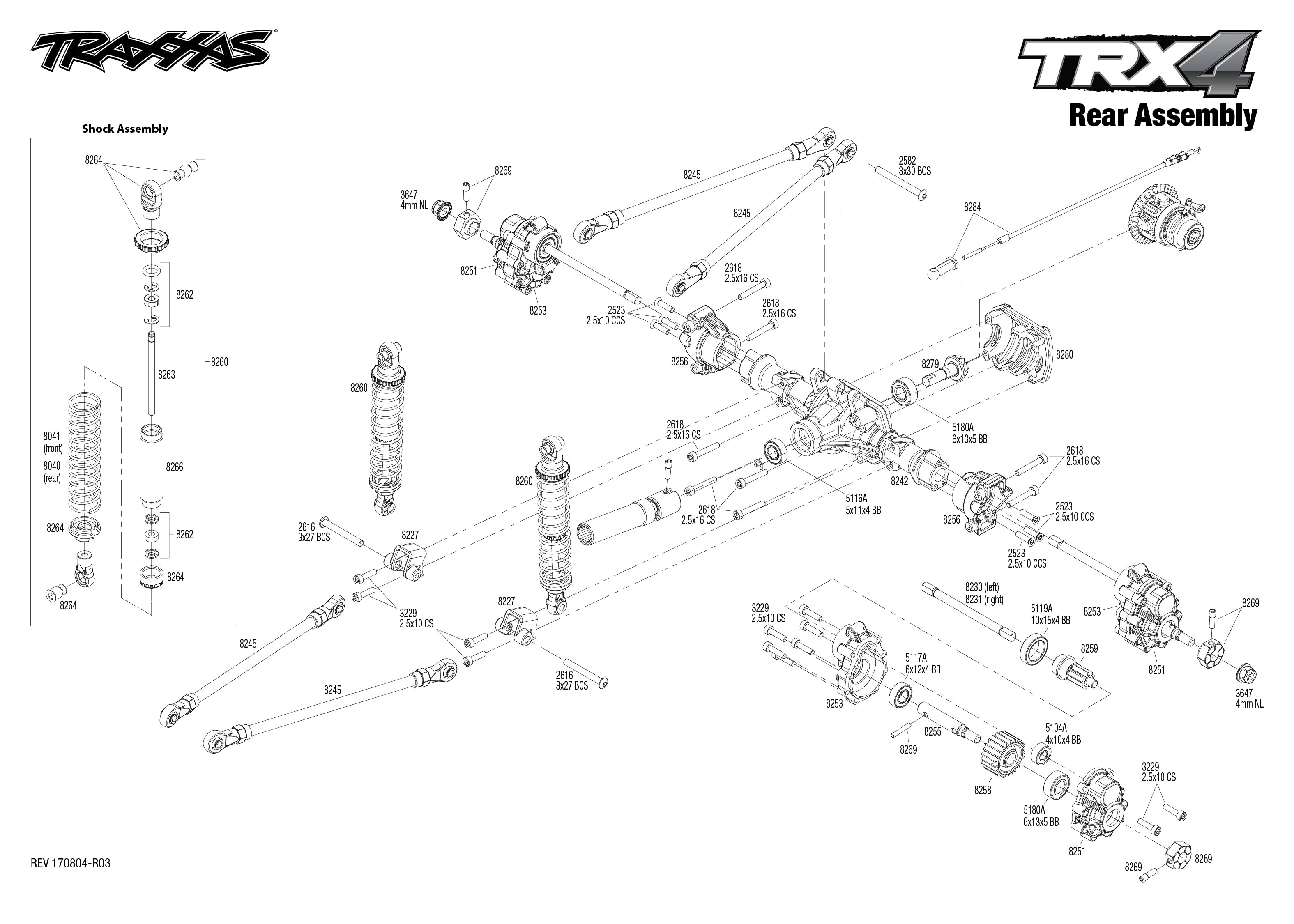 Exploded view: Traxxas TRX-4 Tactical Unit 1:10 TQi RTR - Rear part | Astra