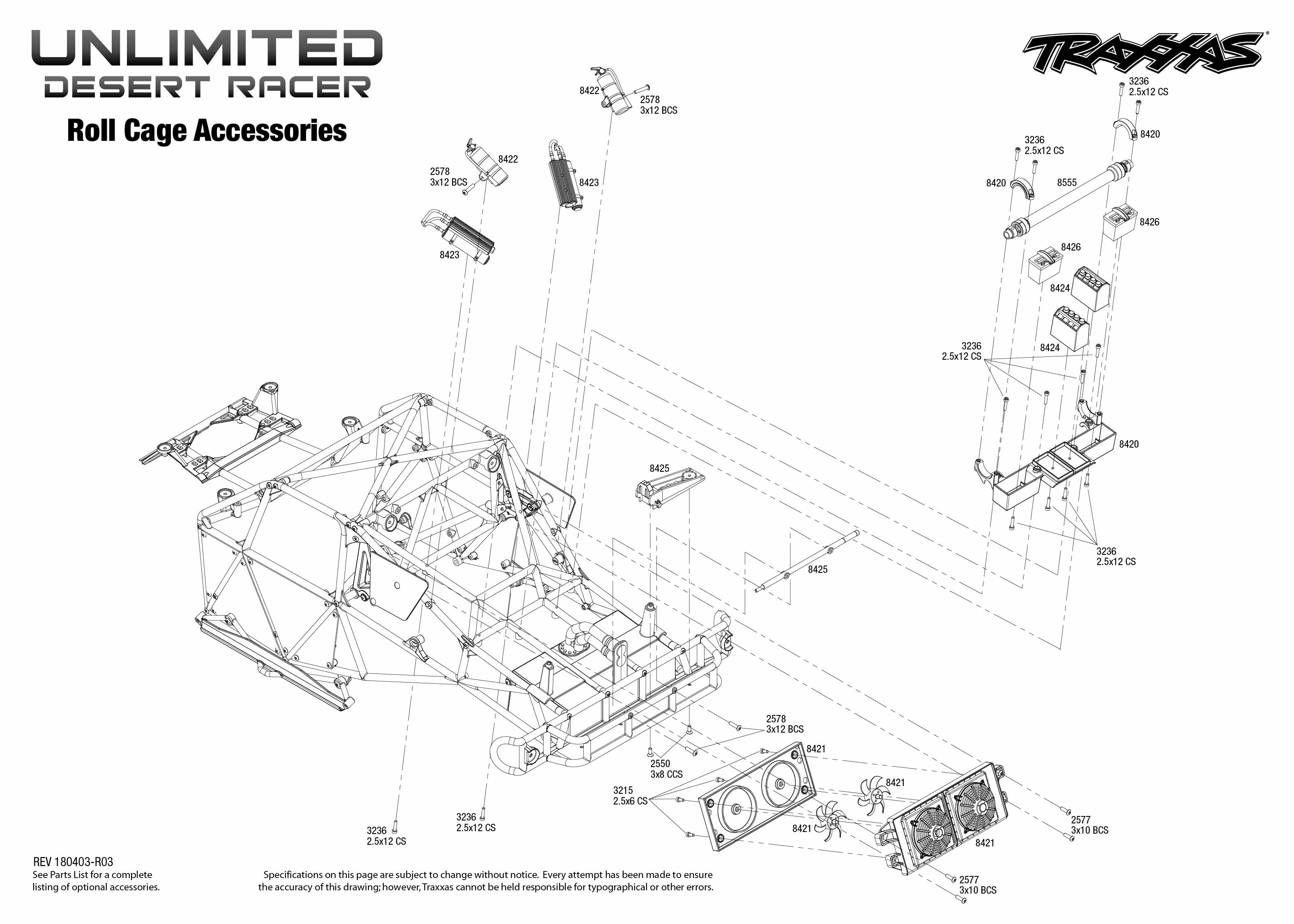 Exploded view: Traxxas Unlimited Desert Racer 1:8 TSM RTR - Kostra | Astra