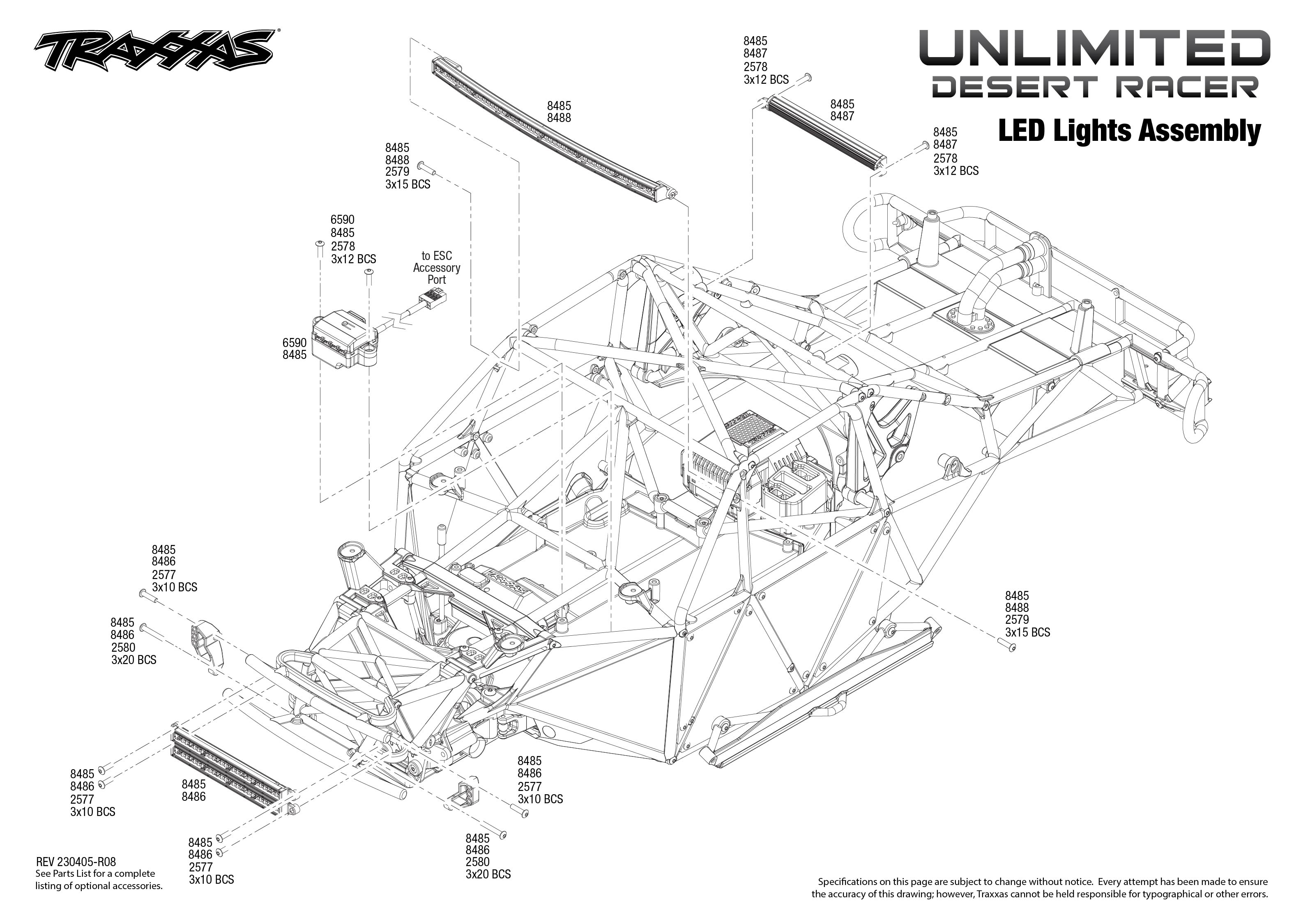 Exploded view: Unlimited Desert Racer 1:8 RTR s LED osvětlením - Kapota ...
