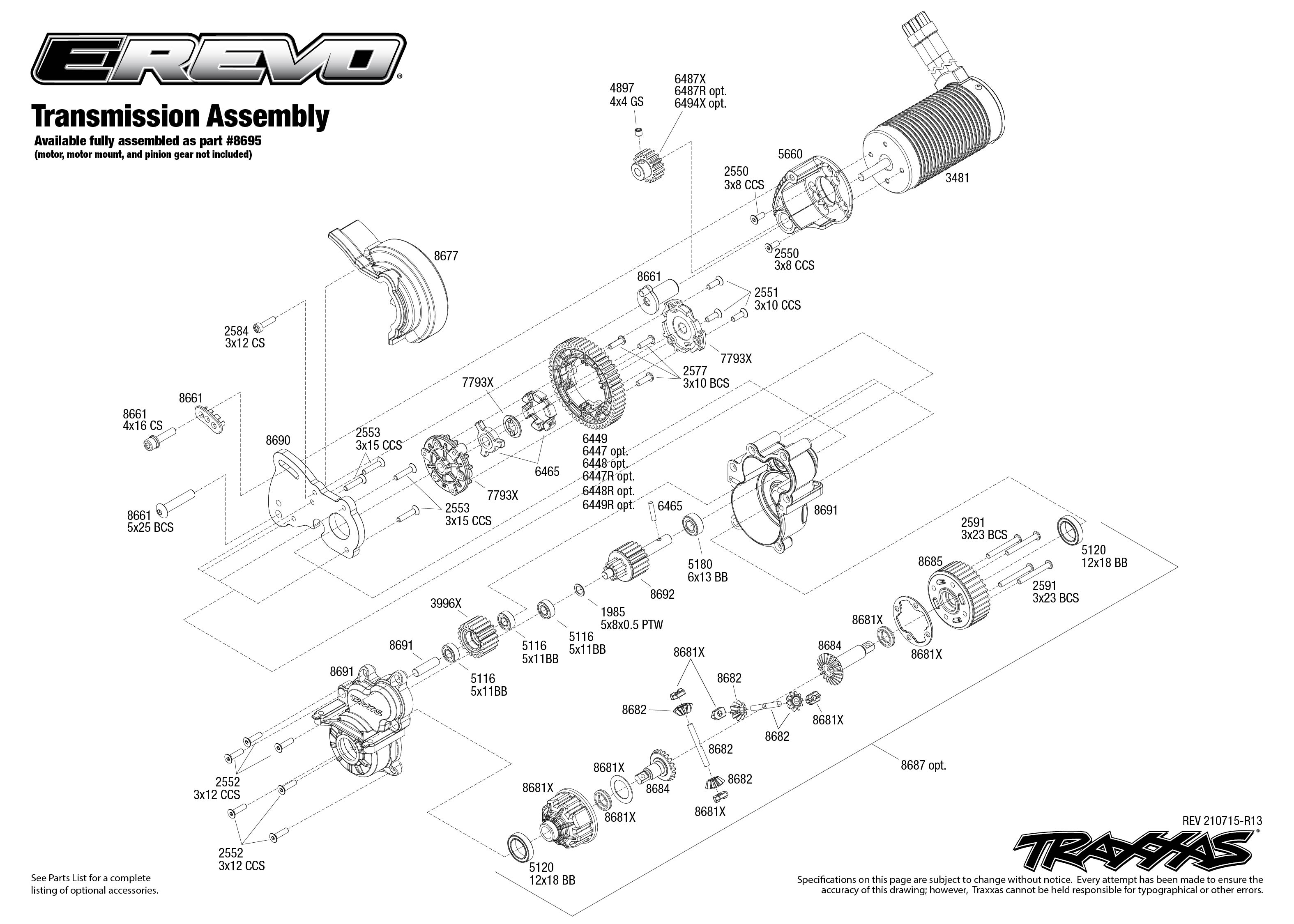 Exploded view: E-Revo 1:8 VXL 4WD RTR - Transmission | Astra
