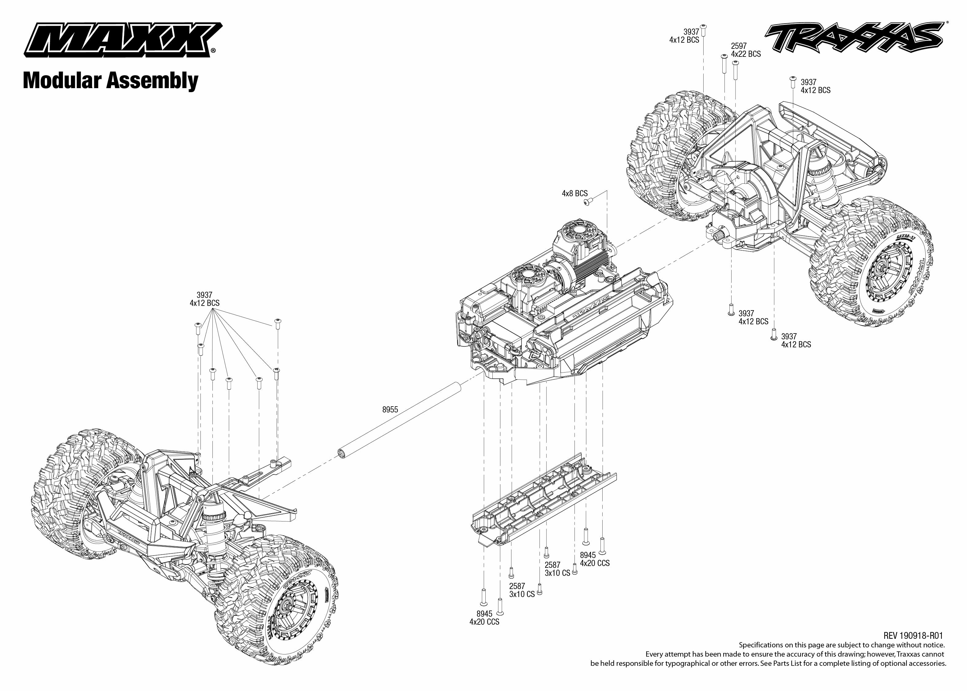 Exploded view: Traxxas Maxx 1:8 4WD TQi RTR - Modular assembly | Astra