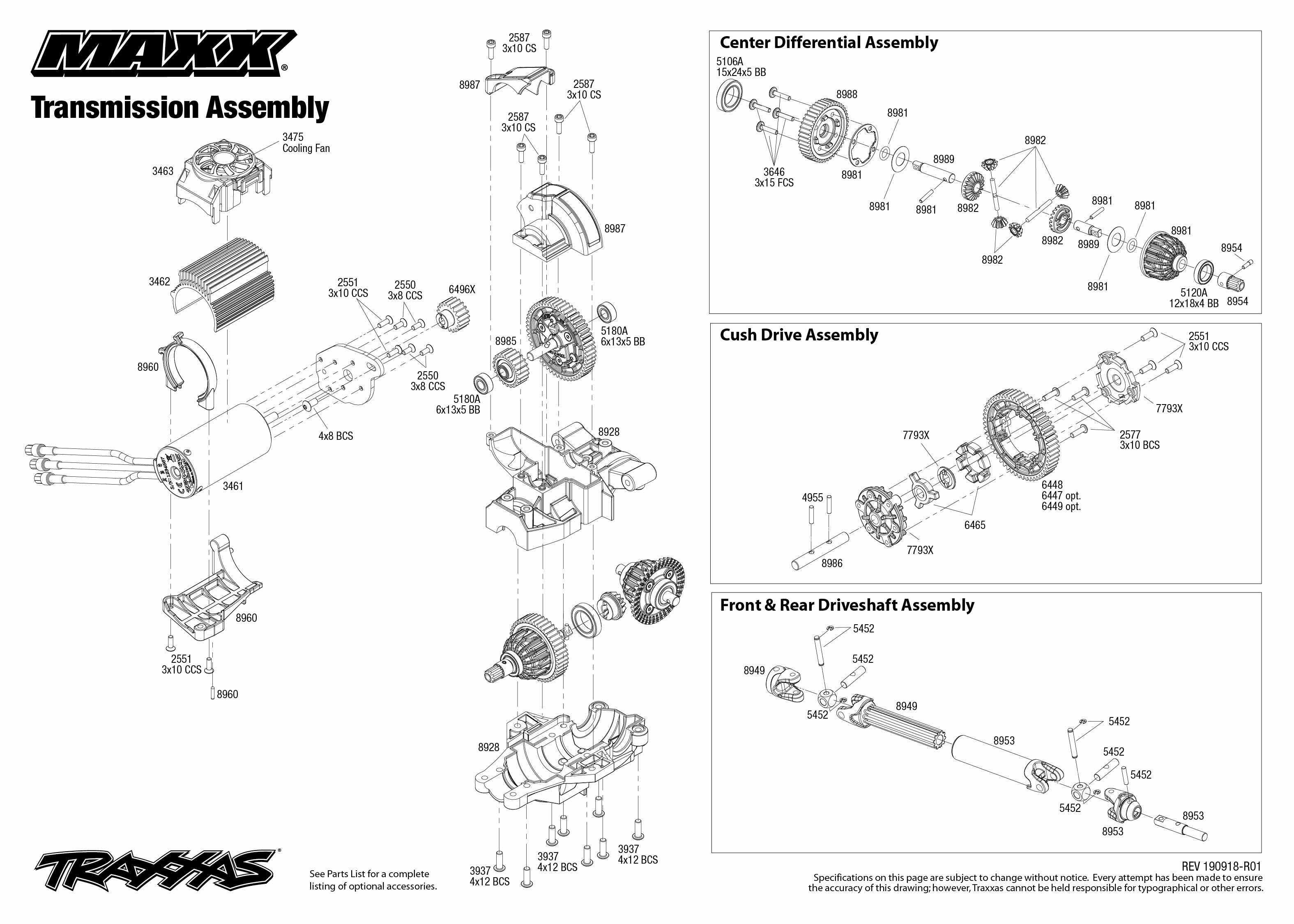 Exploded view: Traxxas Maxx 1:8 4WD TQi RTR - Transmission | Astra
