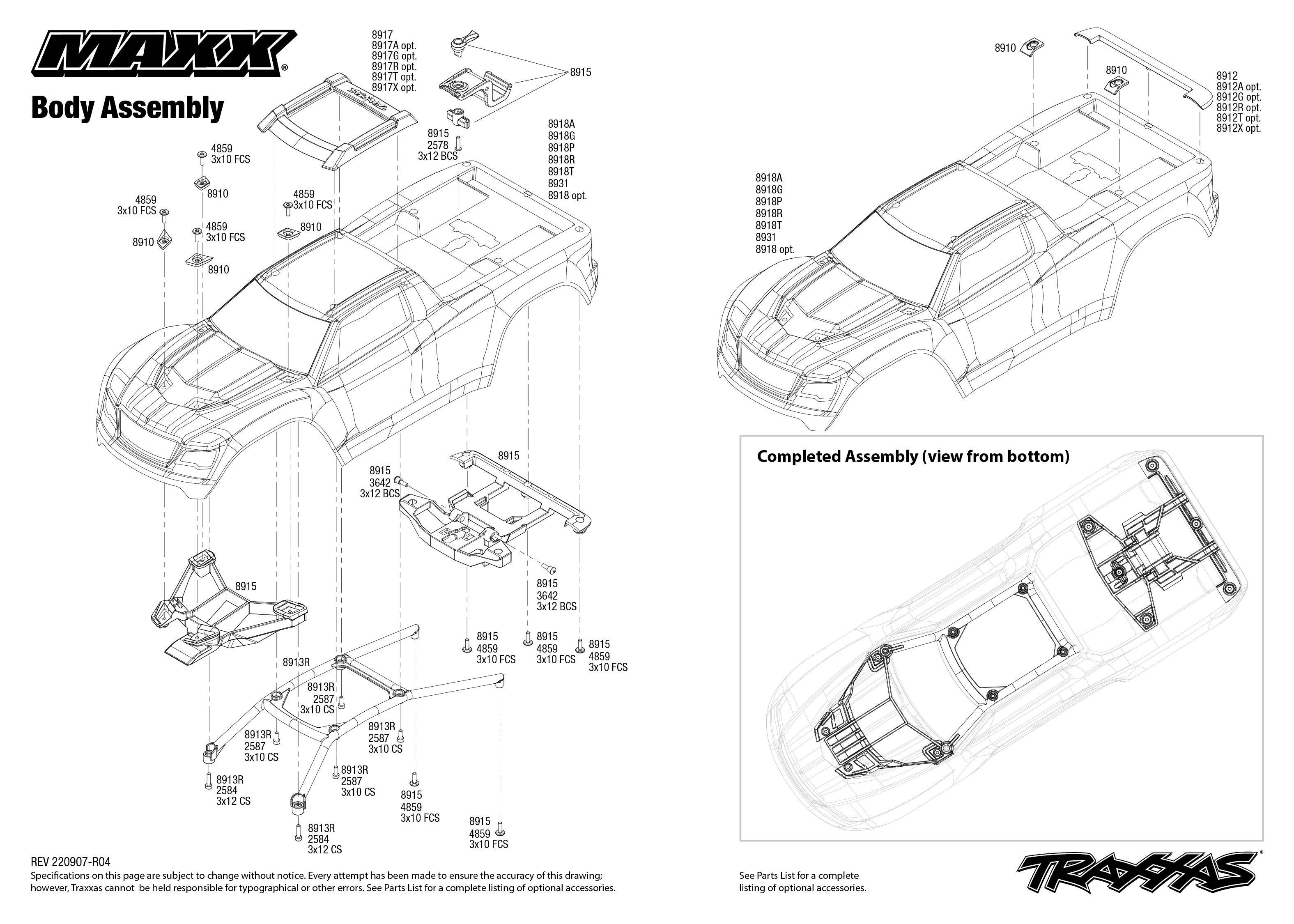 Exploded view: Traxxas Maxx 1:8 4WD TQi RTR - Body | Astra