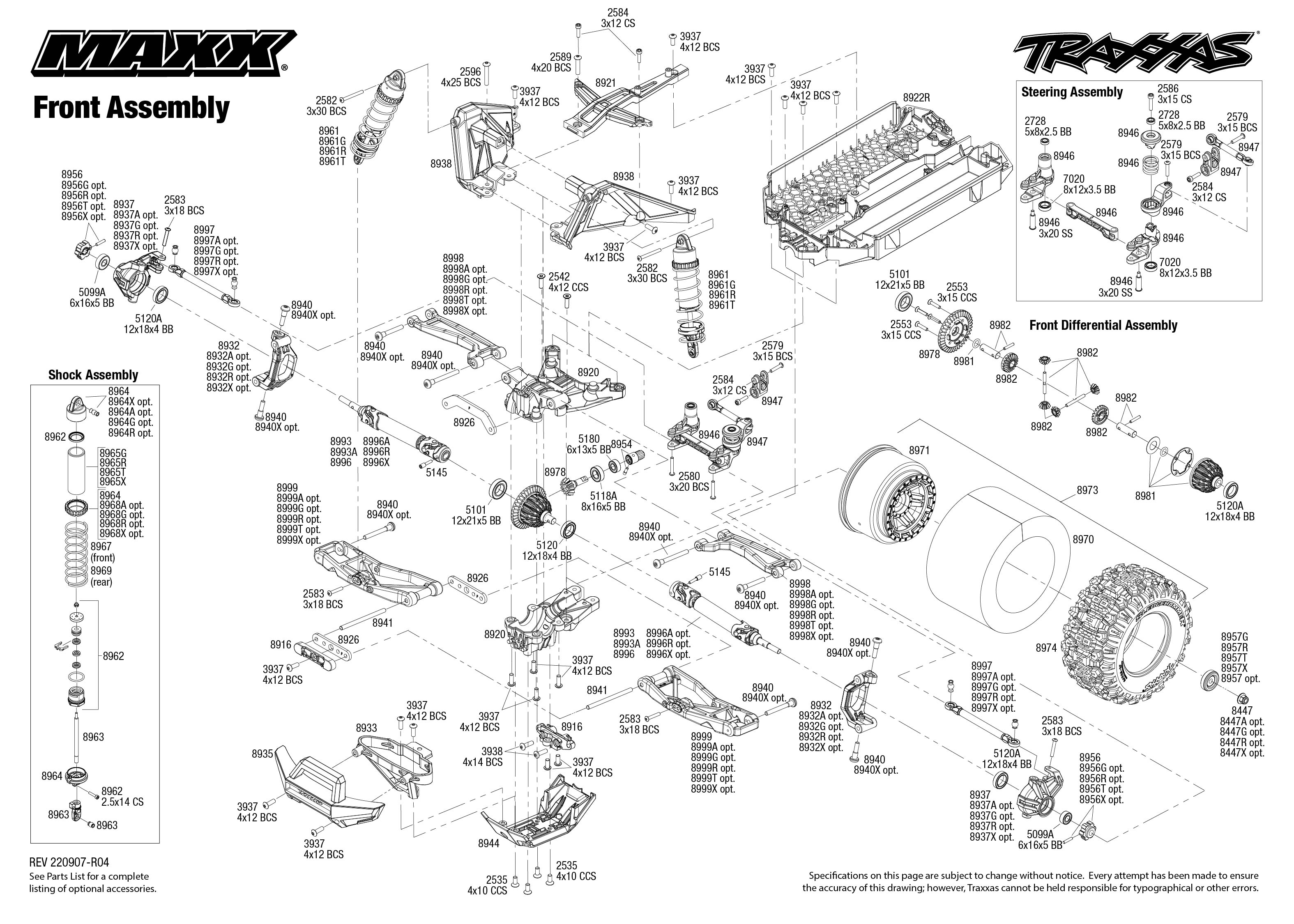 Exploded view: Traxxas Maxx 1:8 4WD TQi RTR - Front part | Astra