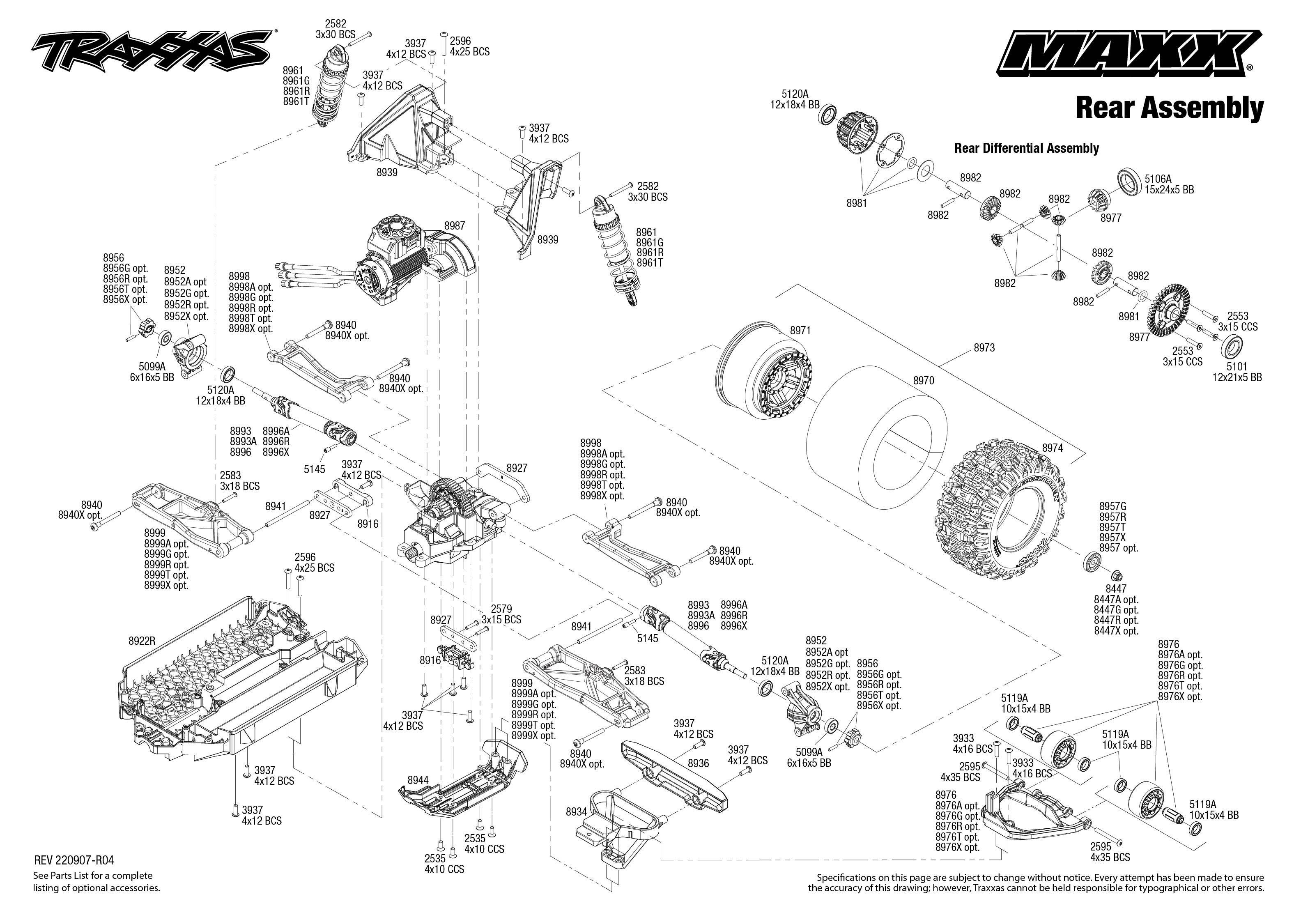 Exploded view: Traxxas Maxx 1:8 4WD TQi RTR - Rear part | Astra