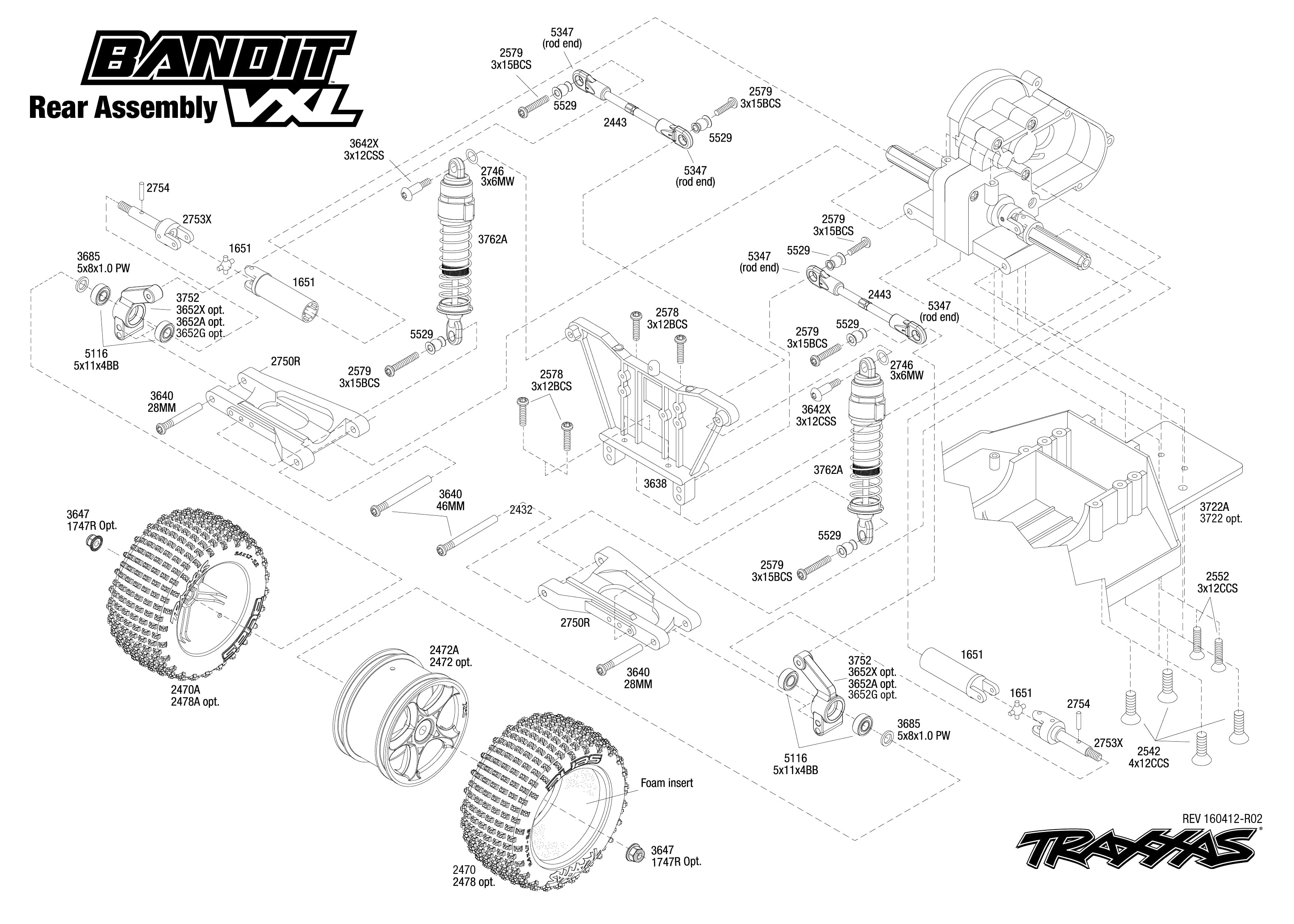 Exploded view: Traxxas 2407 Bandit VXL - Rear part | Astra