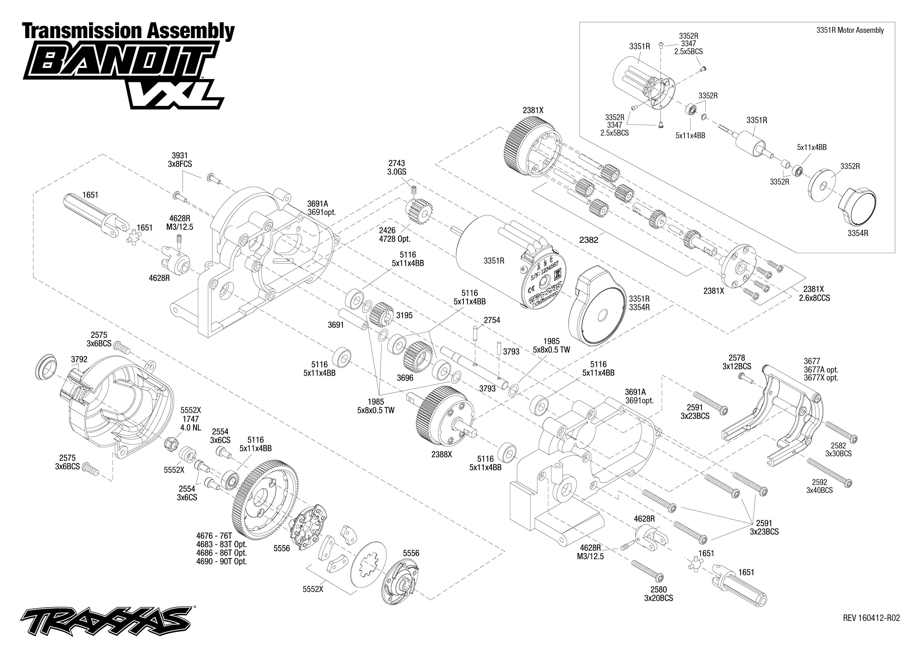 Exploded view: Traxxas 2407 Bandit VXL - Transmission | Astra