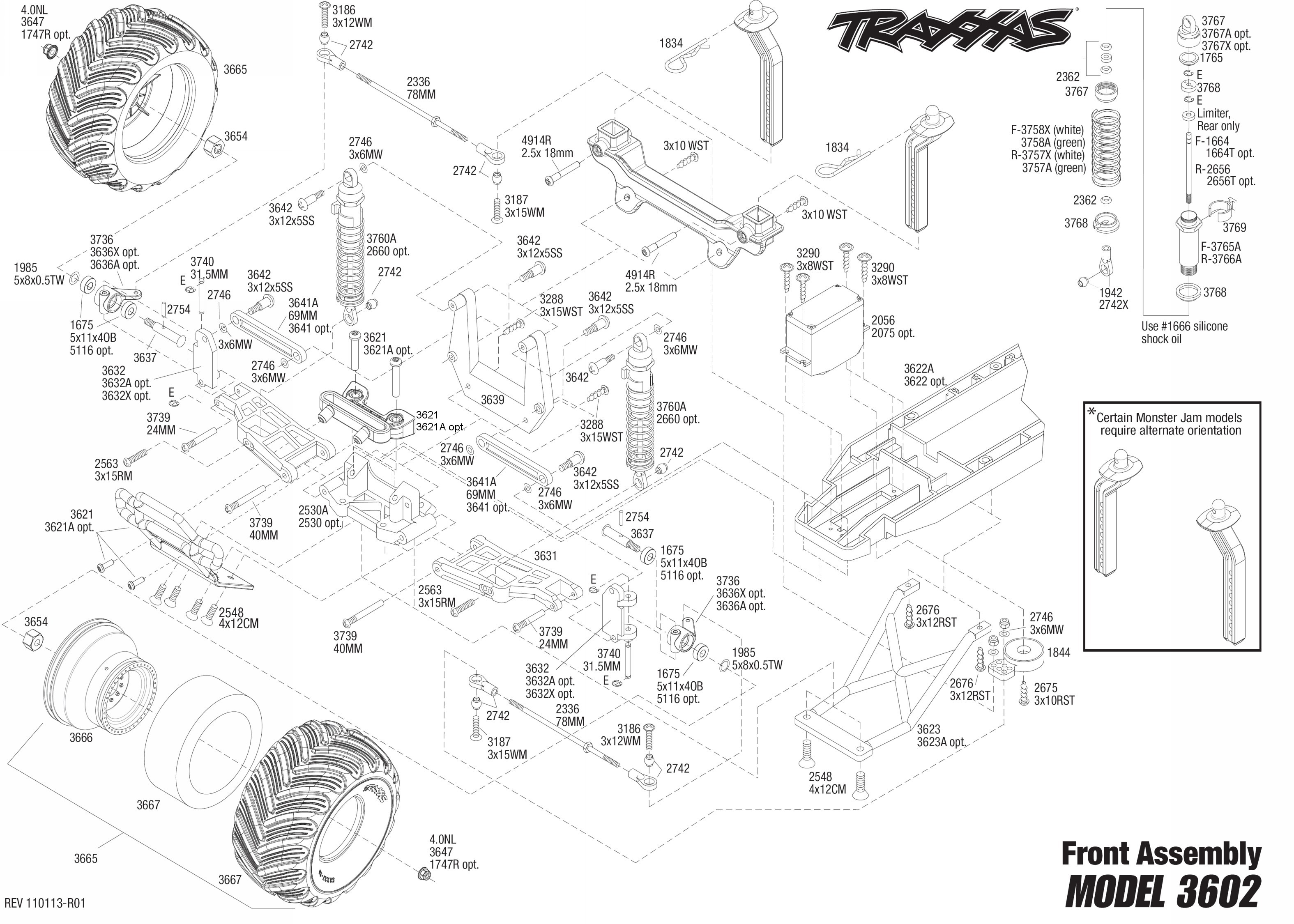 Exploded view: Traxxas Monster Jam 1:10 - Front part | Astra