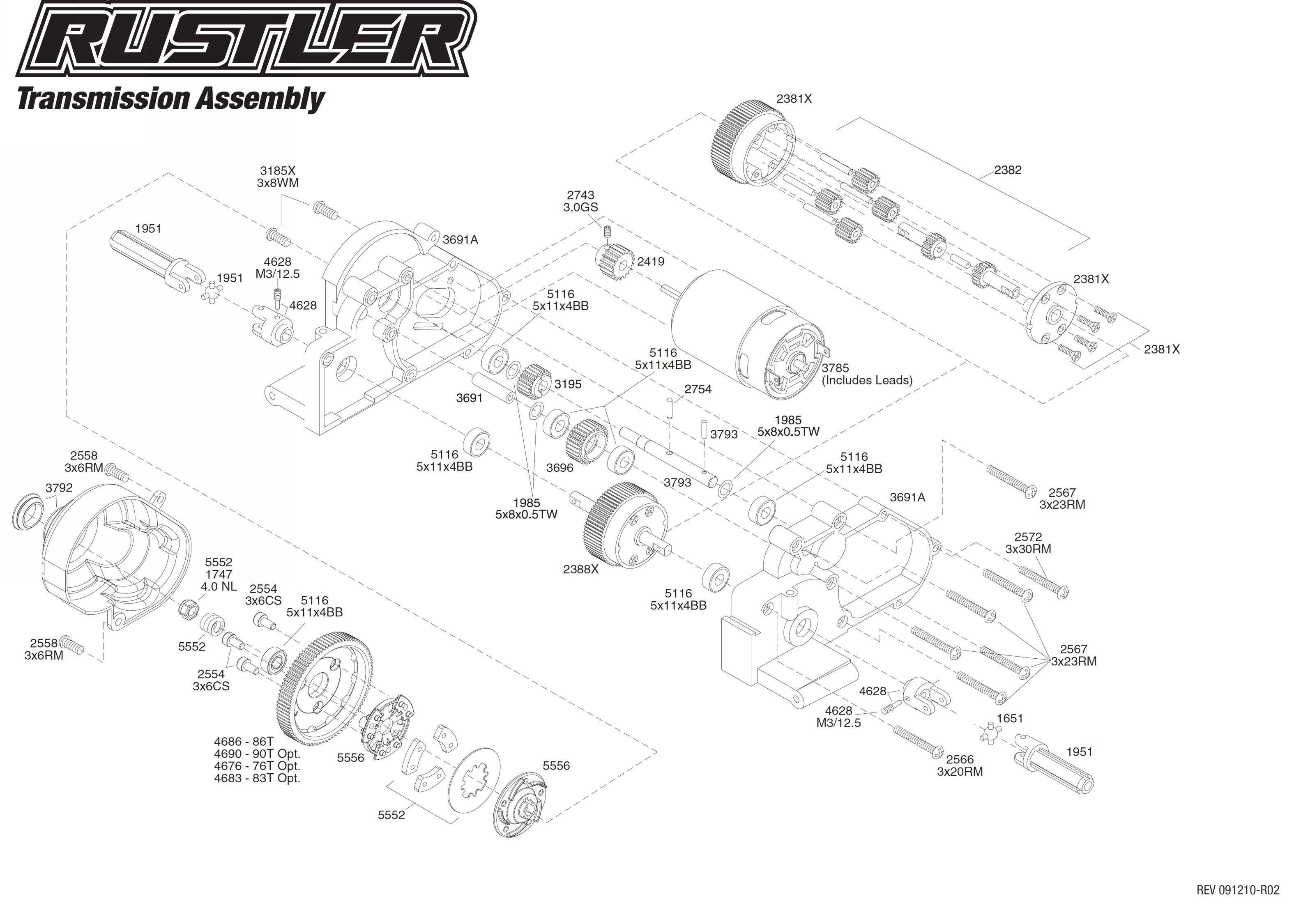 Exploded view: Traxxas Rustler 1:10 - Transmission | Astra