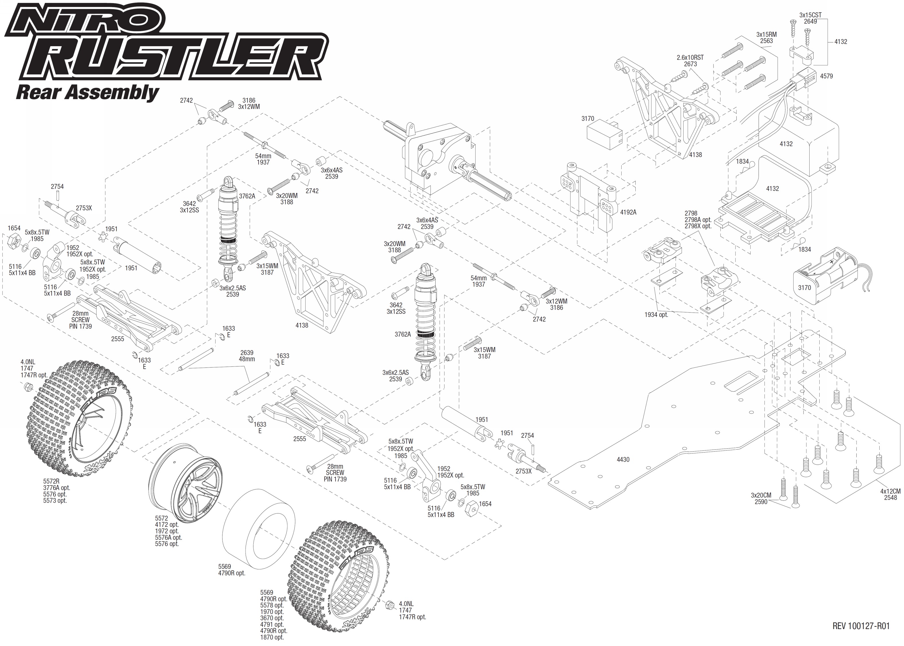 Explozivní výkres: Traxxas Nitro Rustler 1:10 - Zadní část | Astra