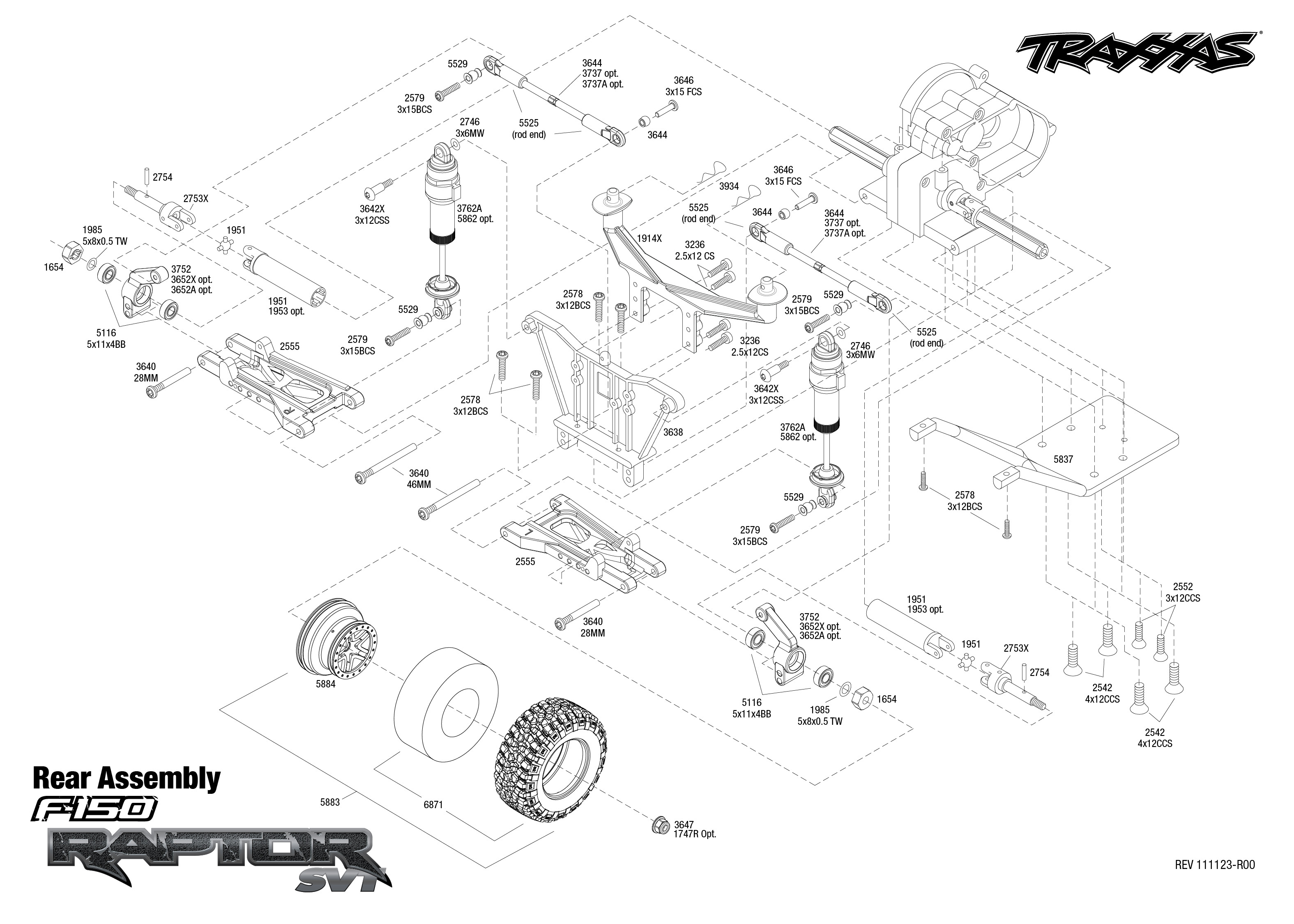 Exploded view: Traxxas Ford Raptor 1:10 - Rear part | Astra