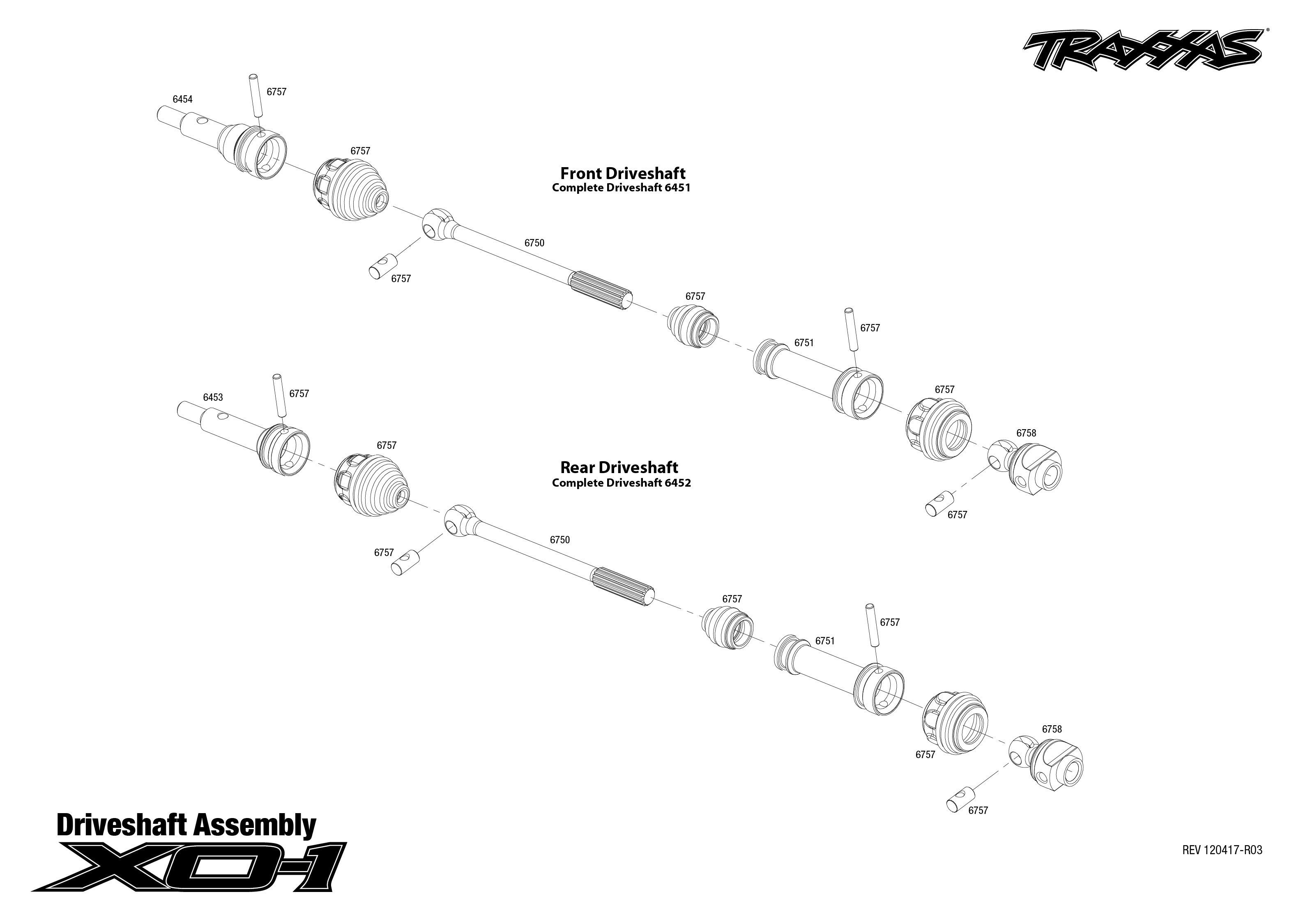 Exploded view: Traxxas XO-1 1:7 Brushless - Driveshaft | Astra