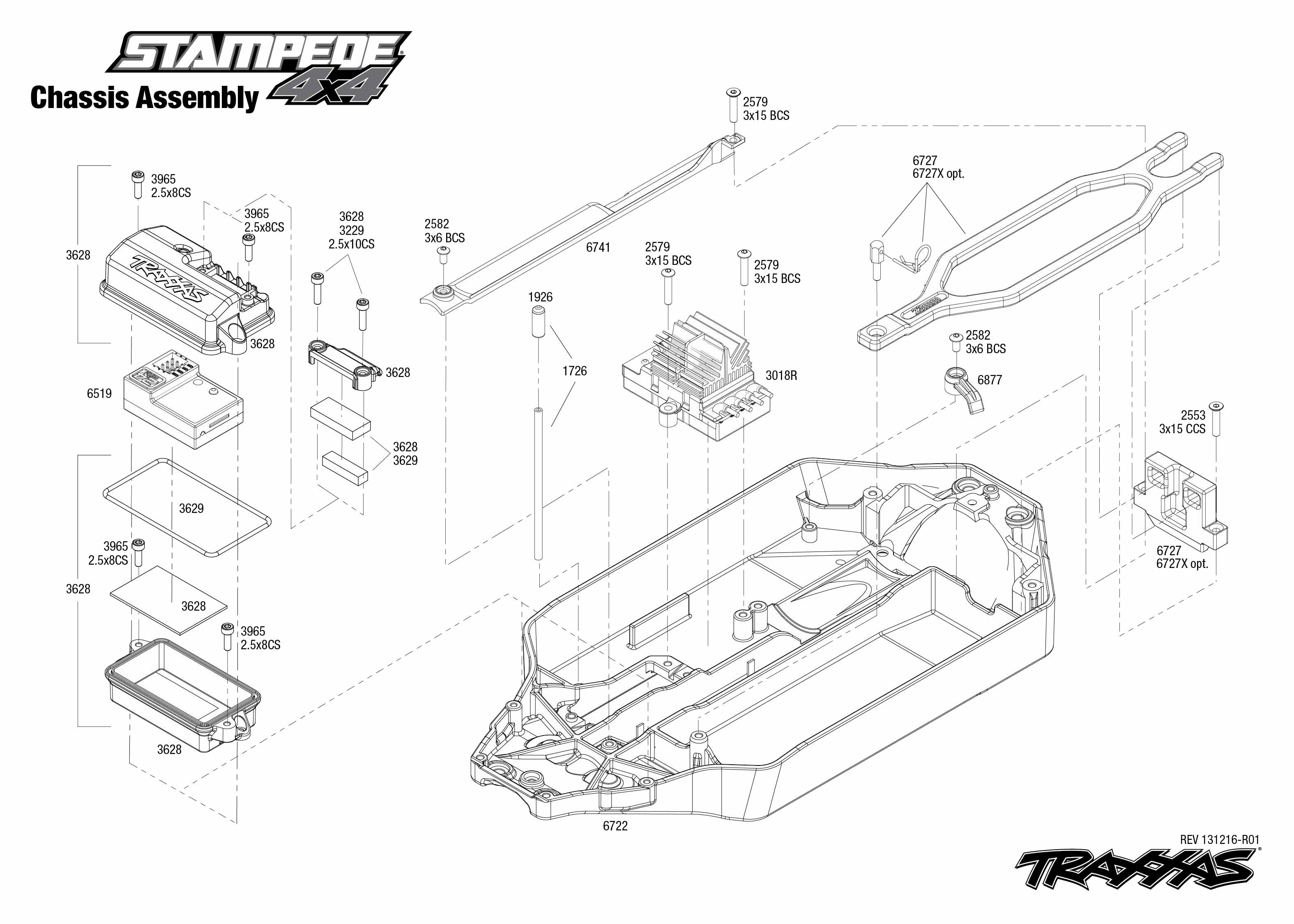 Exploded view: Traxxas Stampede 4WD - Chassis | Astra