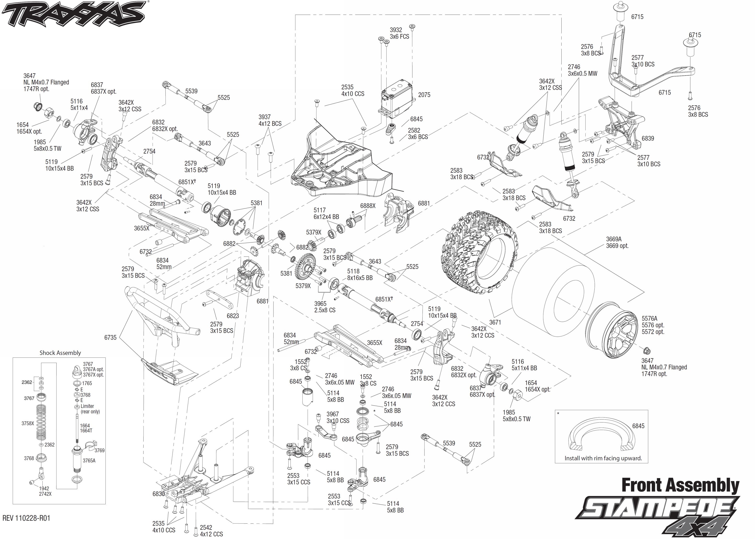 Exploded view: Traxxas Stampede VXL 1:10 - Front part | Astra