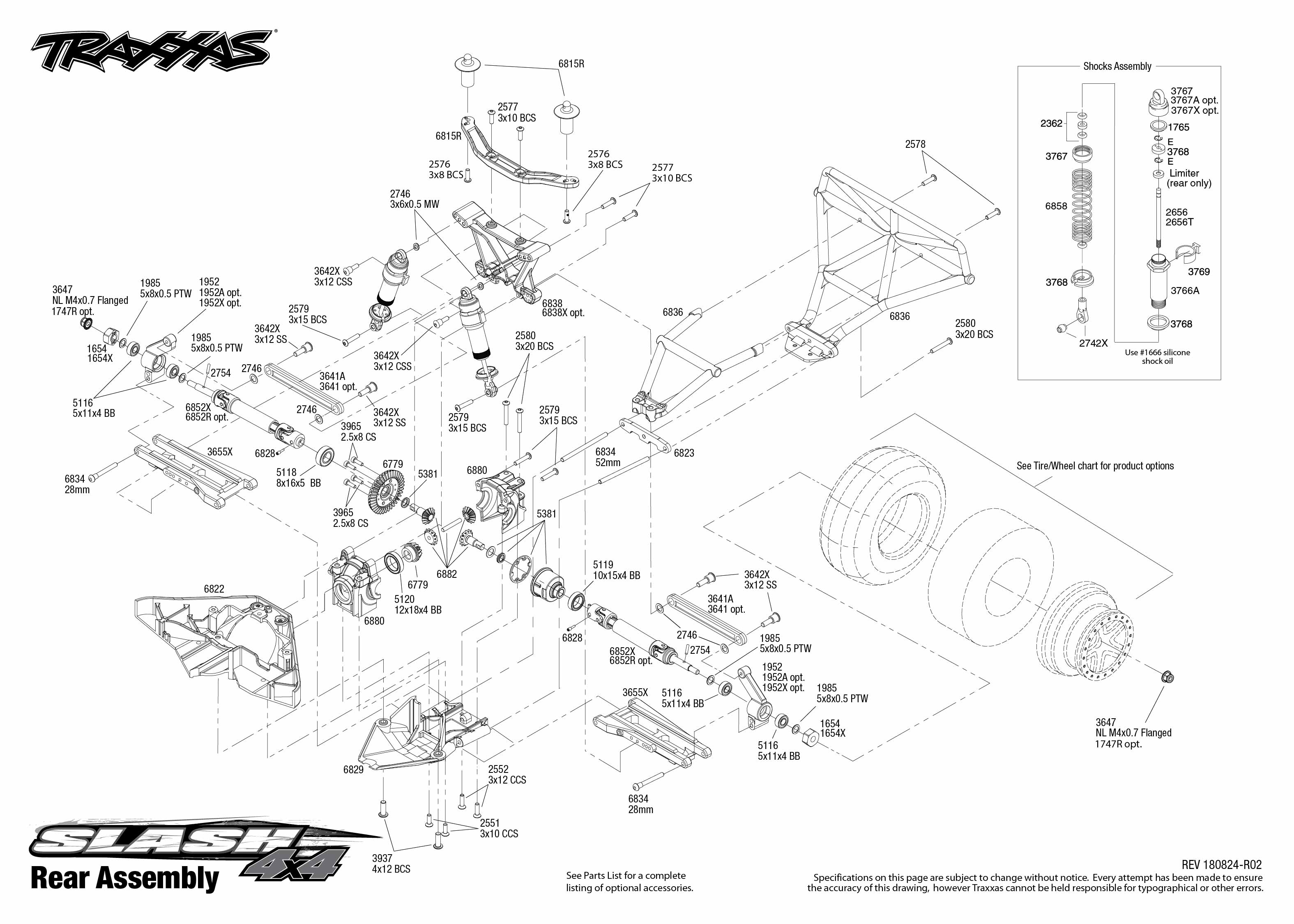 Exploded view: Traxxas Slash 1:10 4WD TQ RTR - Rear part | Astra
