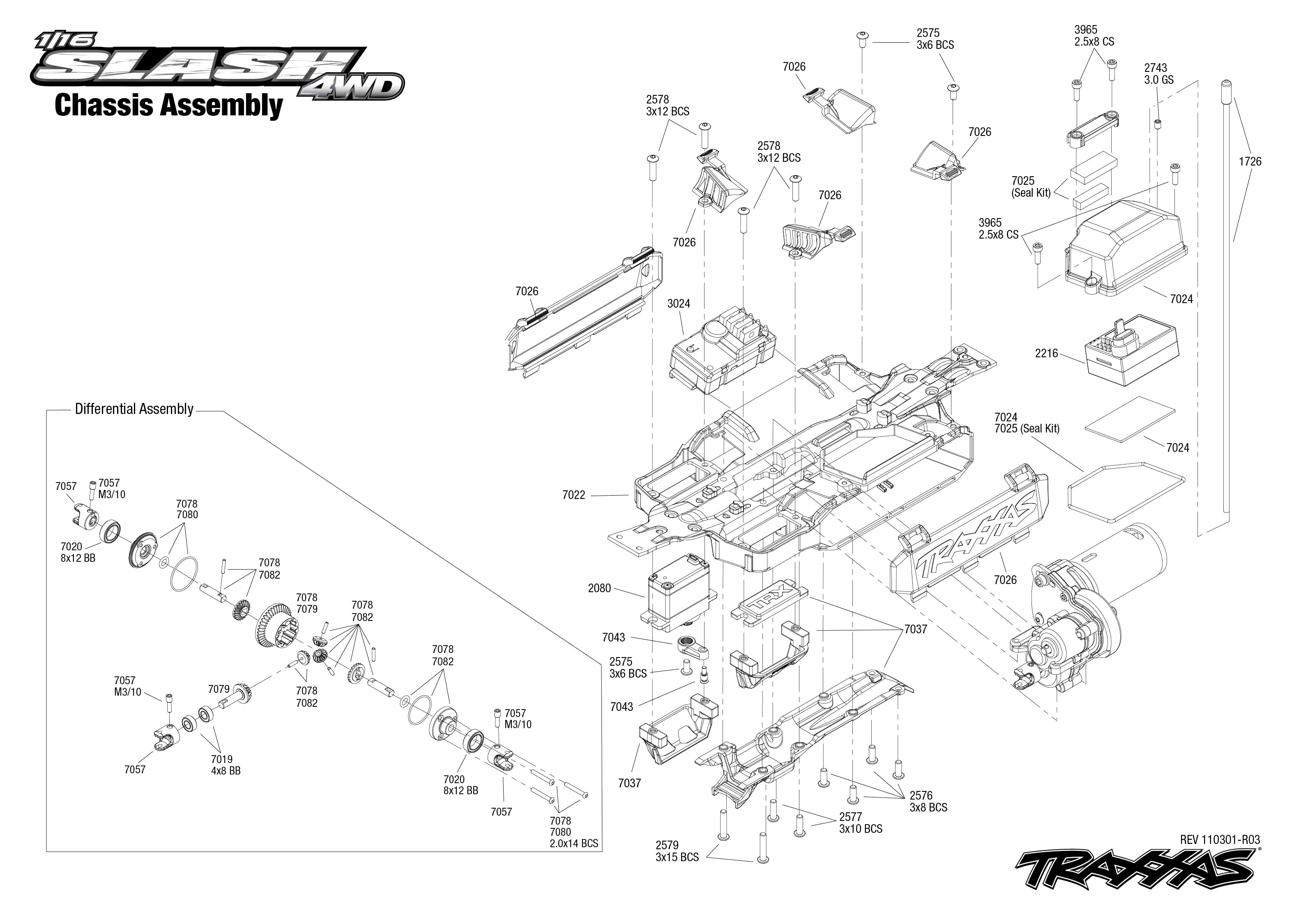 Exploded view: Traxxas Slash 1:16 - Chassis | Astra