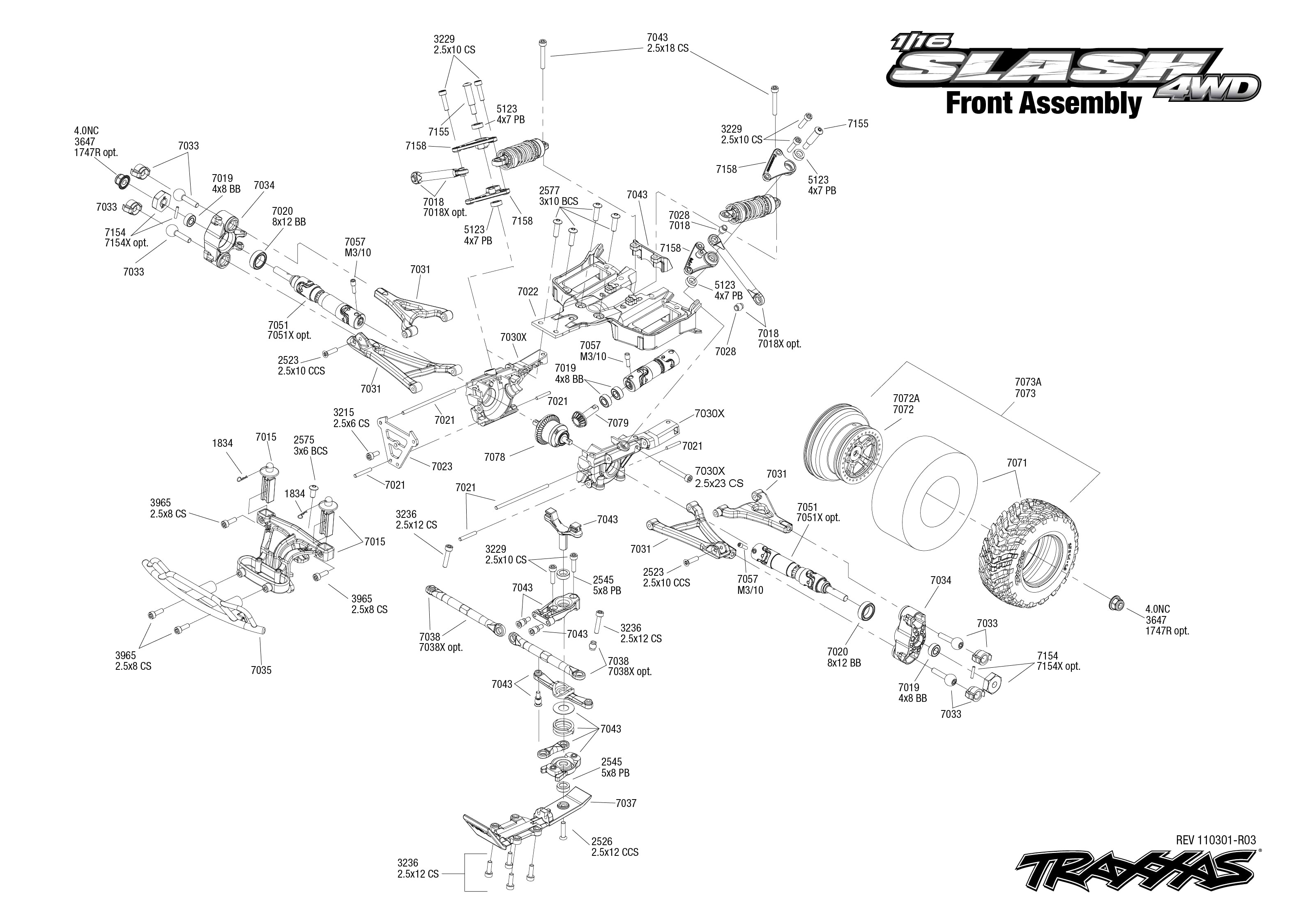 Exploded view: Traxxas Slash 1:16 - Front part | Astra