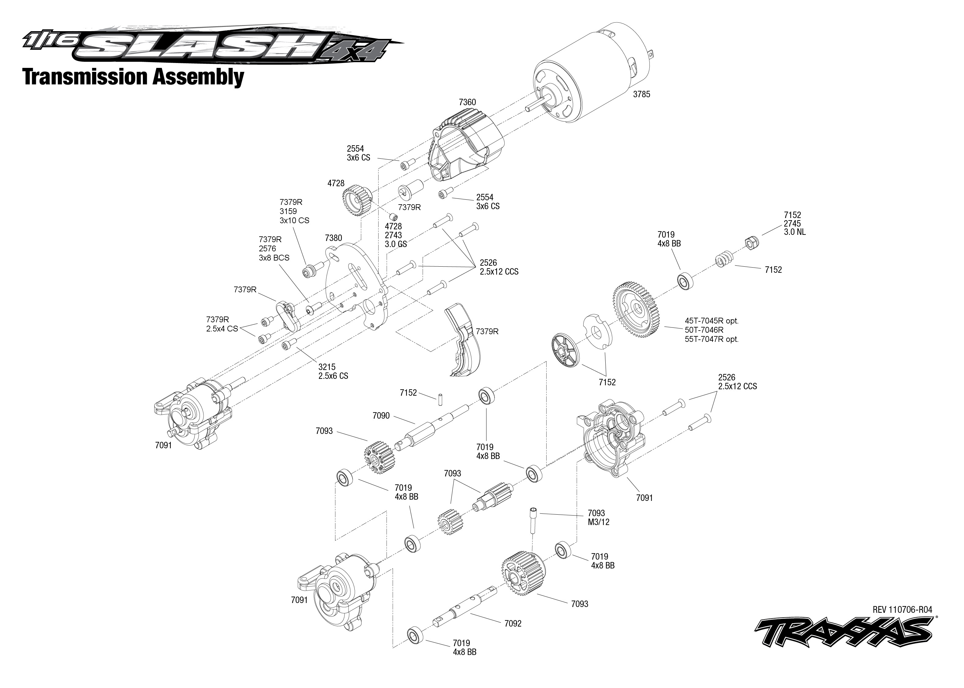 Exploded view: Traxxas Slash 1:16 - Transmission | Astra
