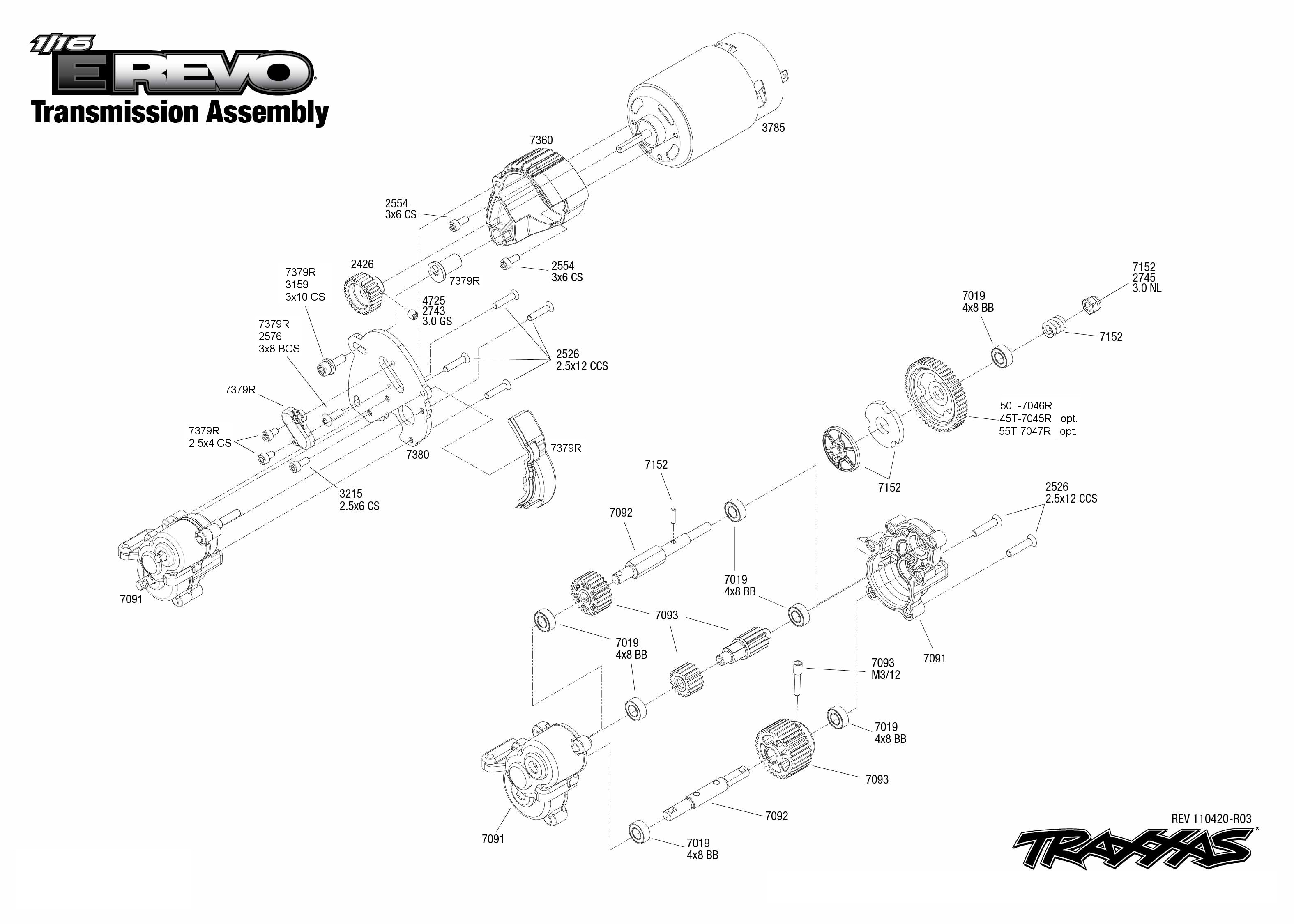 Exploded view: Traxxas E-Revo 1:16 - Transmission | Astra