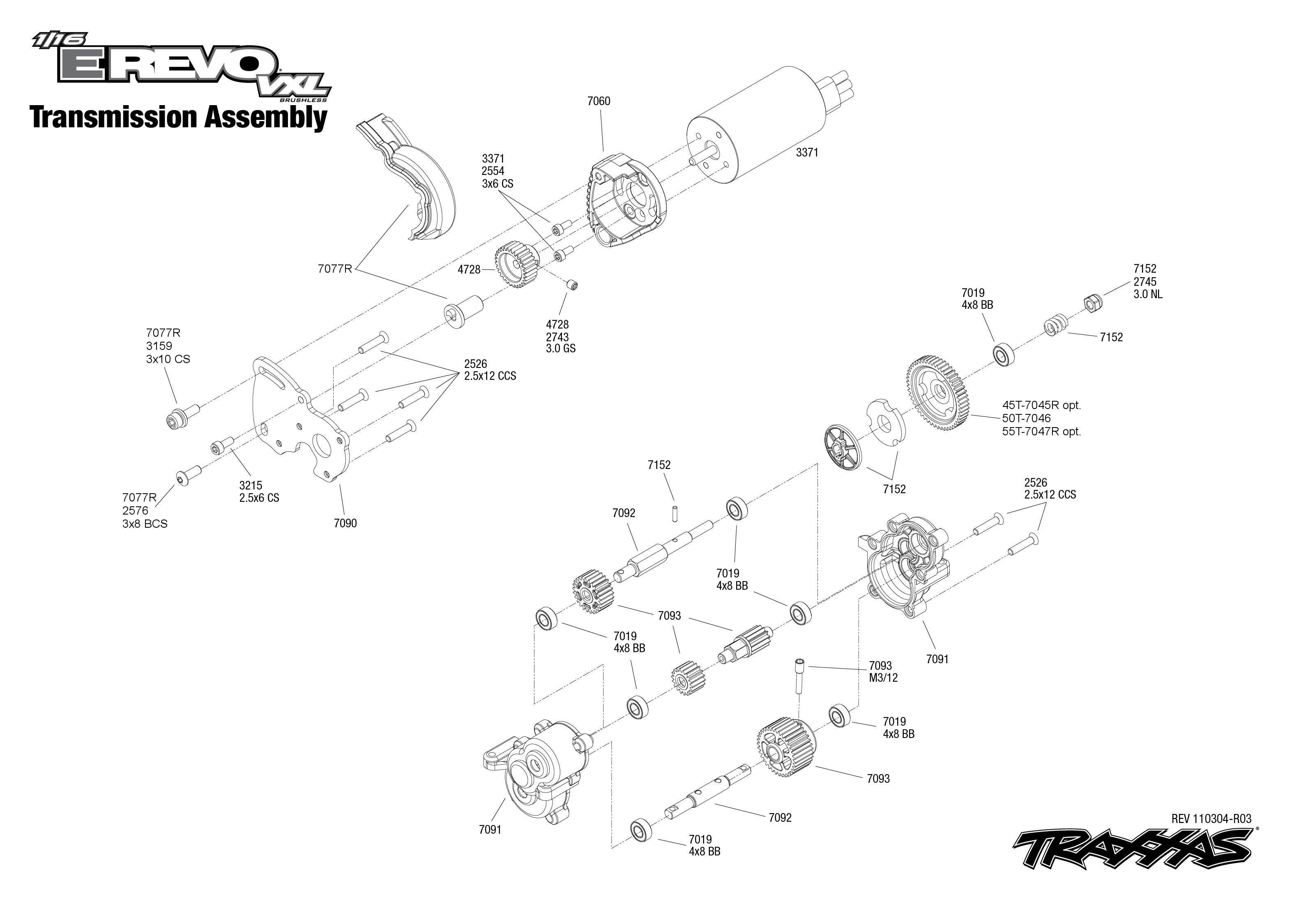 Exploded view: Traxxas E-Revo 1:16 VXL - Transmission | Astra