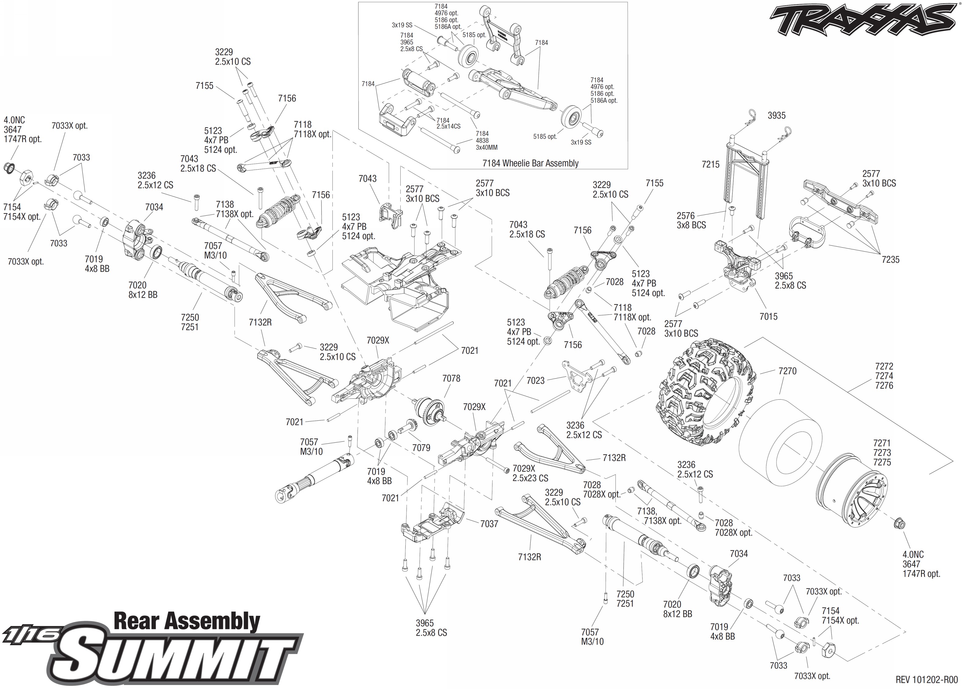 Exploded view: Traxxas Summit 1:16 - Rear part | Astra