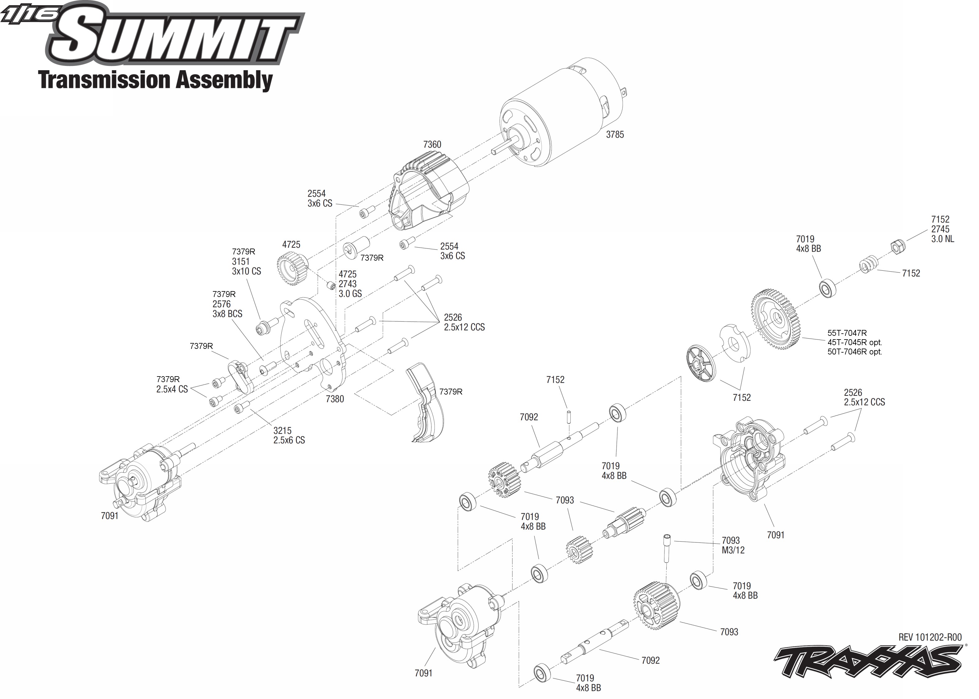 Exploded view: Traxxas Summit 1:16 - Transmission | Astra