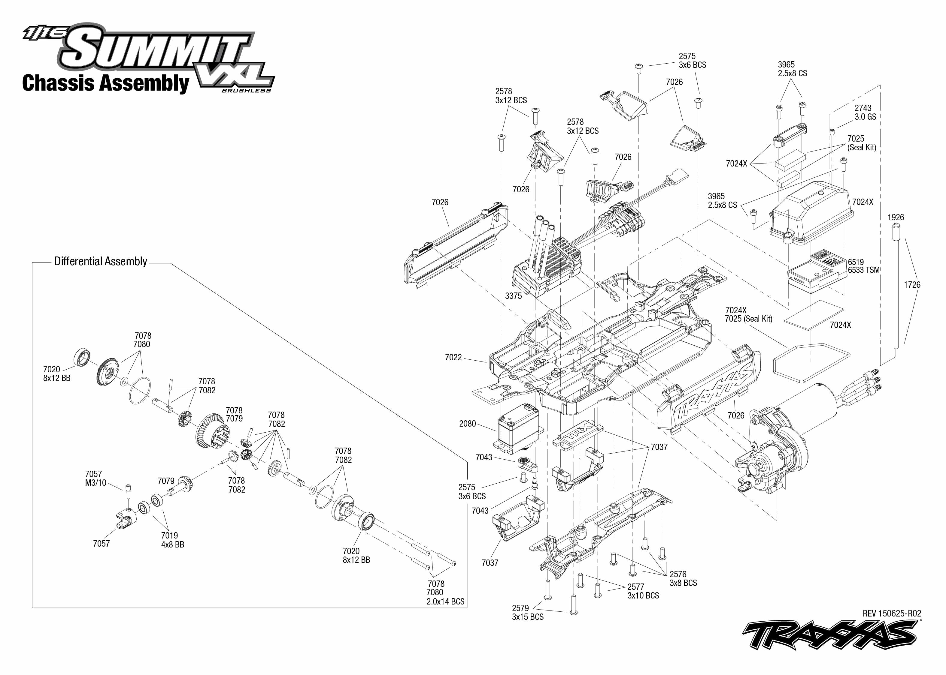 Exploded view: Traxxas Summit 1:16 VXL - Chassis | Astra
