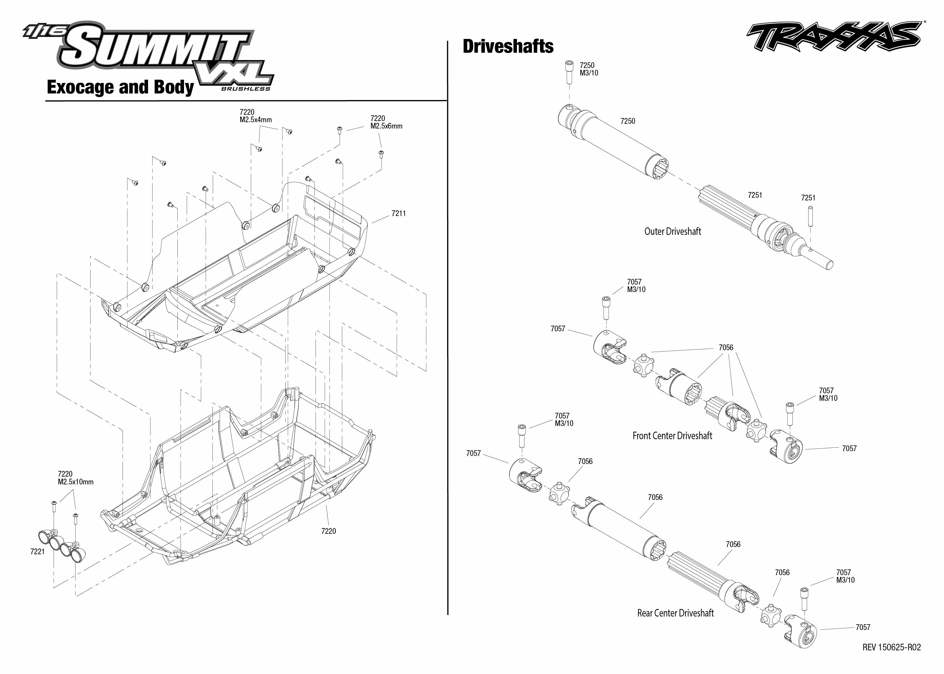 Exploded view: Traxxas Summit 1:16 VXL - Driveshaft | Astra