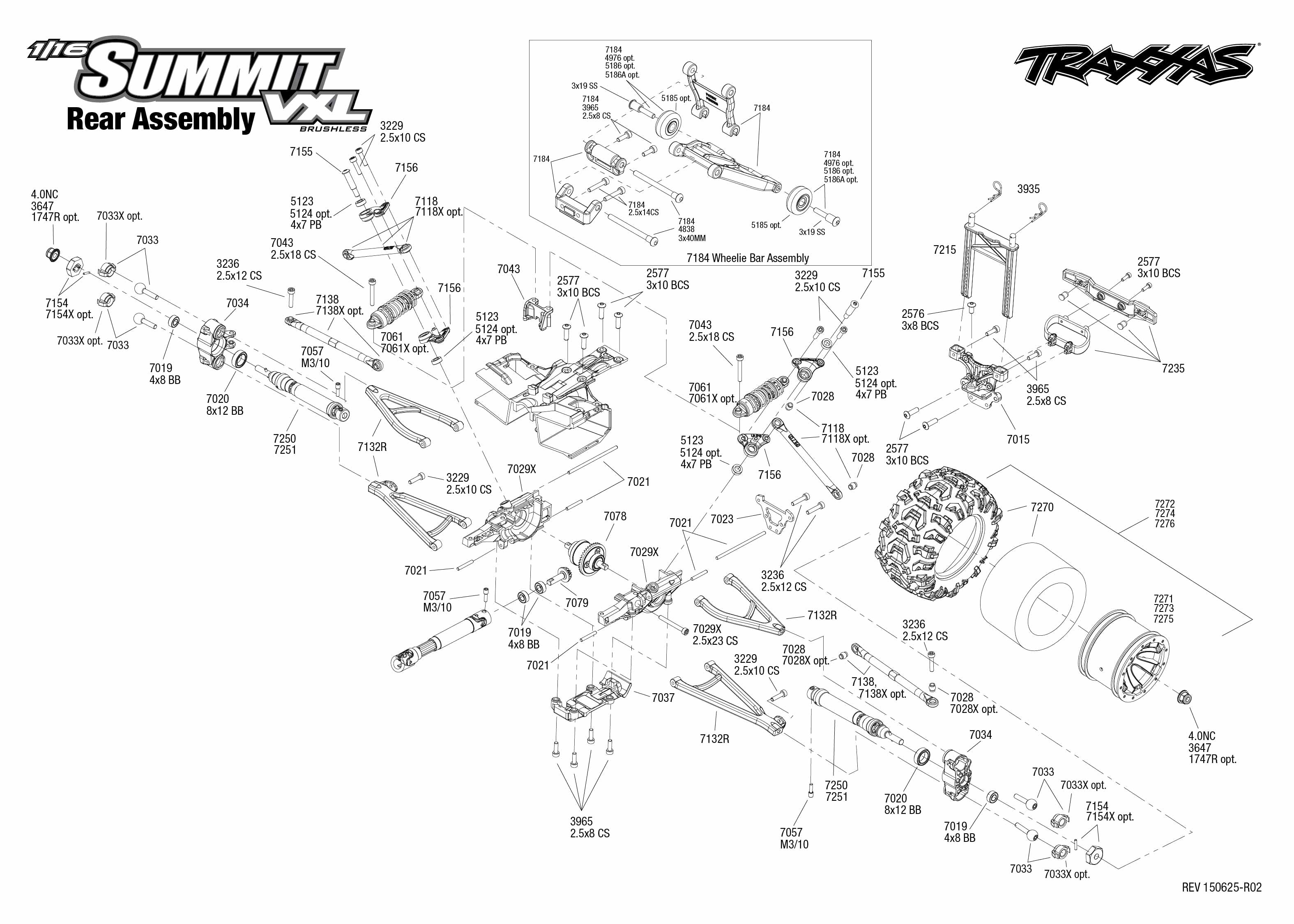 Exploded view: Traxxas Summit 1:16 VXL - Rear part | Astra