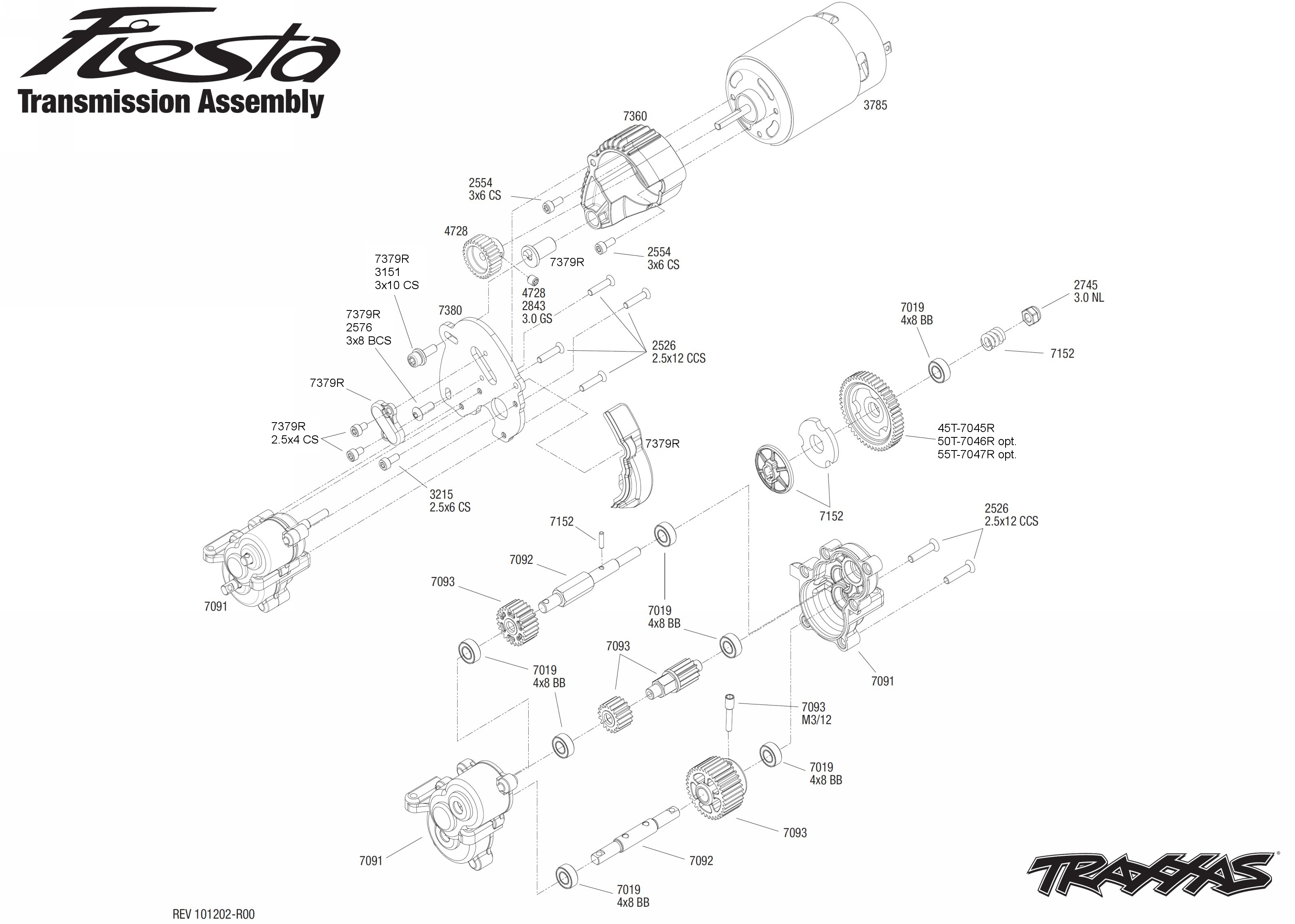 Exploded view: Traxxas Ford Fiesta 1:16 - Transmission | Astra