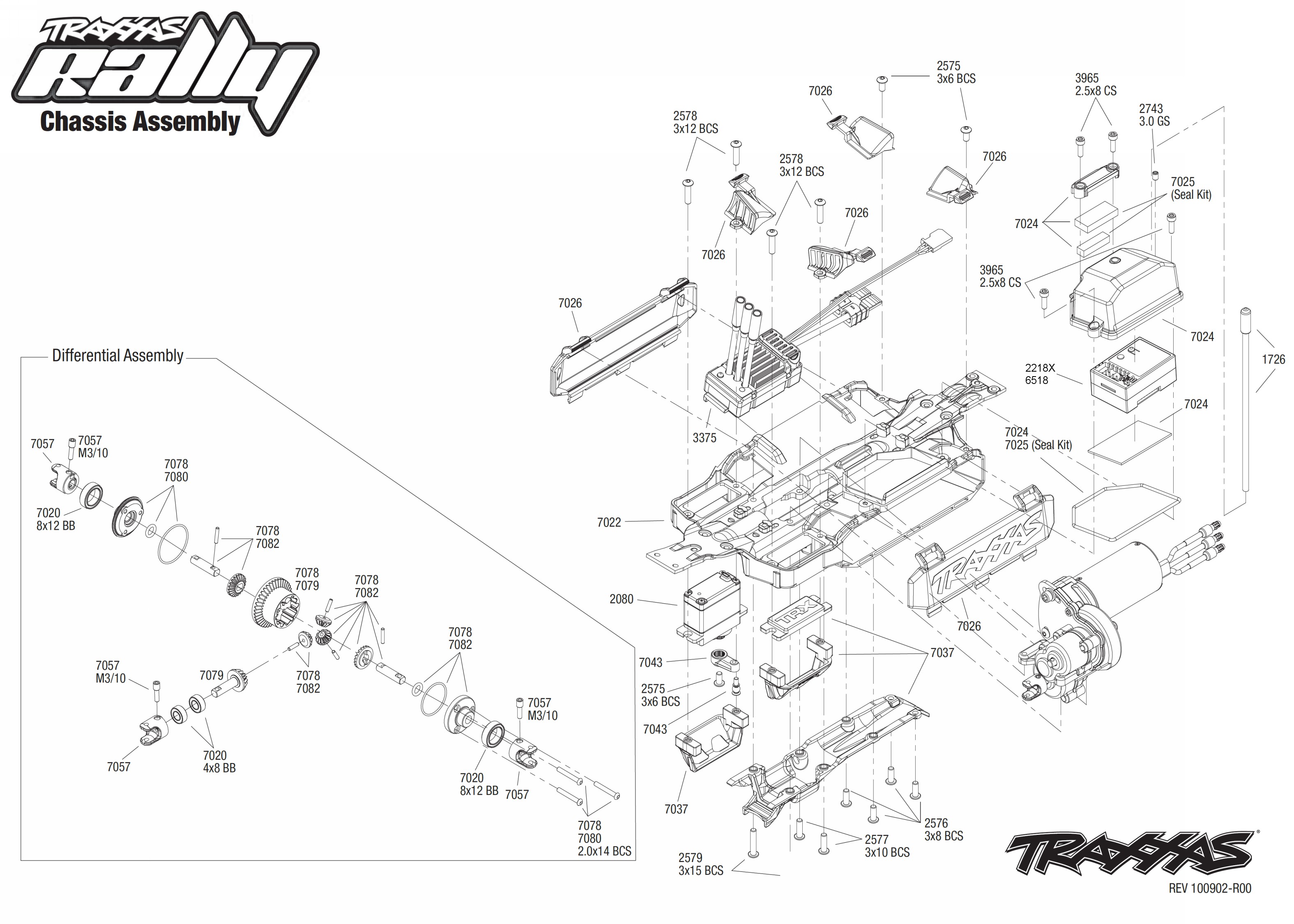 Exploded view: Traxxas Rally 1:16 VXL - Chassis | Astra