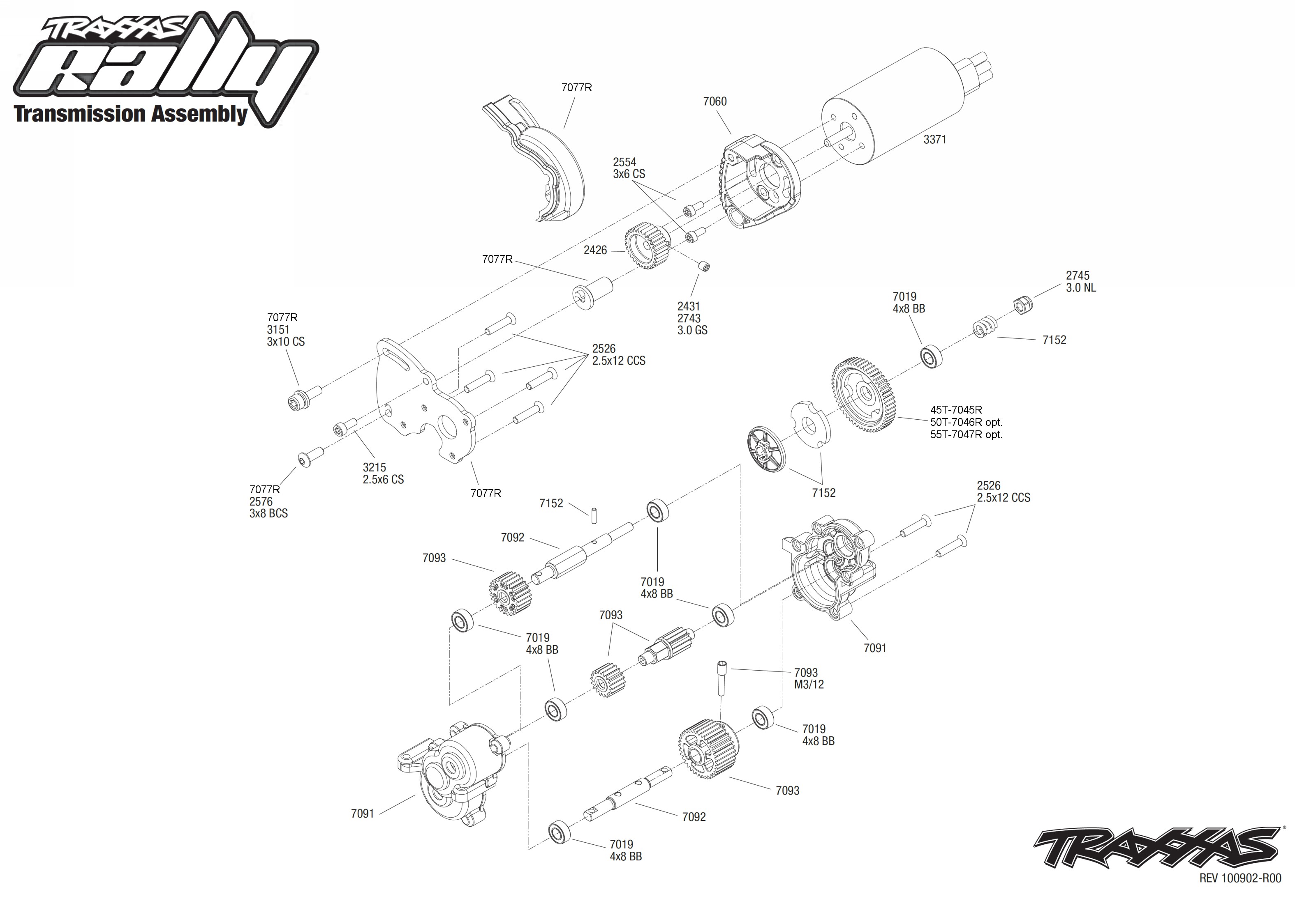 Exploded view: Traxxas Rally 1:16 VXL - Transmission | Astra