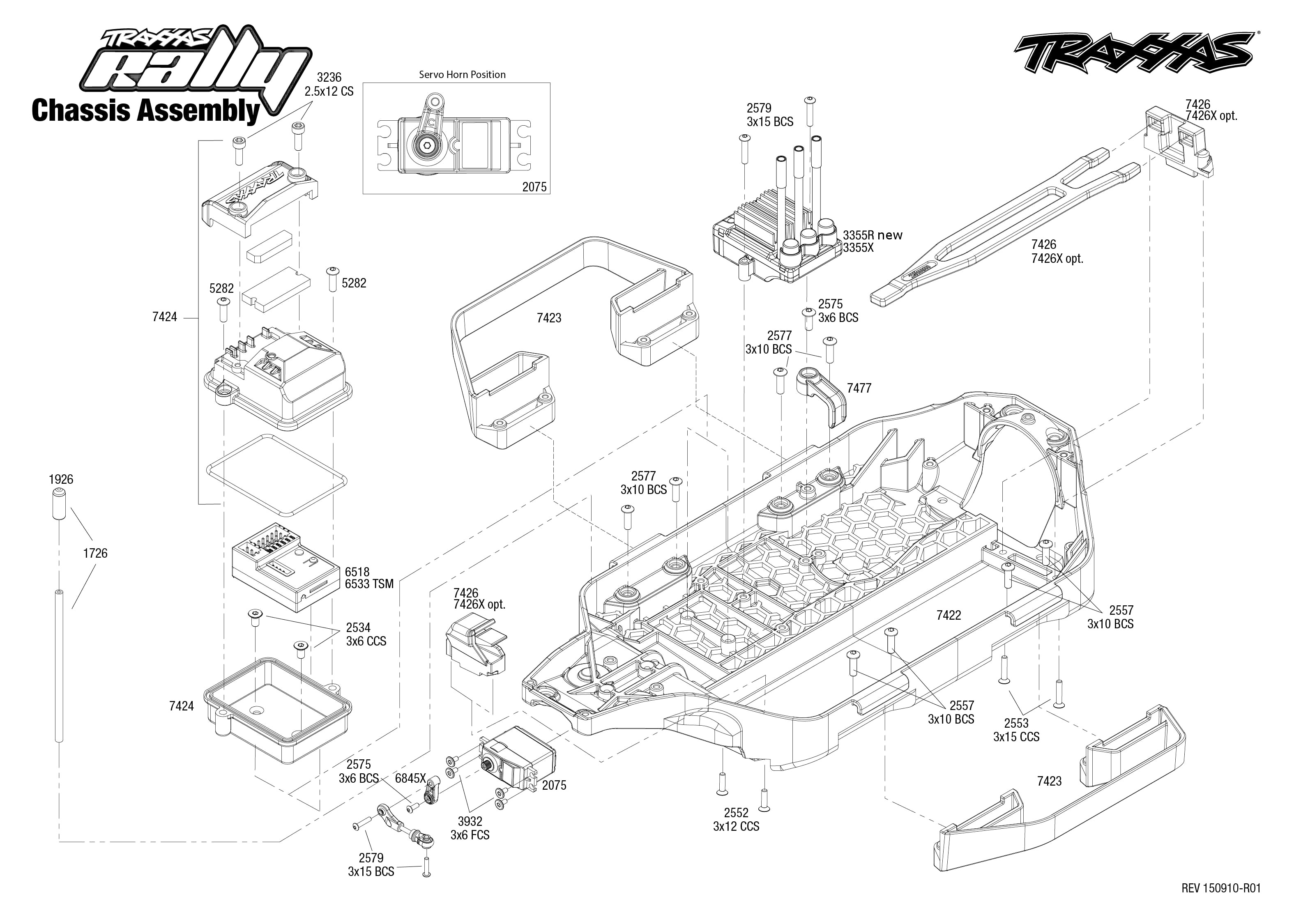 Exploded view: Traxxas Rally 1:10 VXL - Chassis | Astra