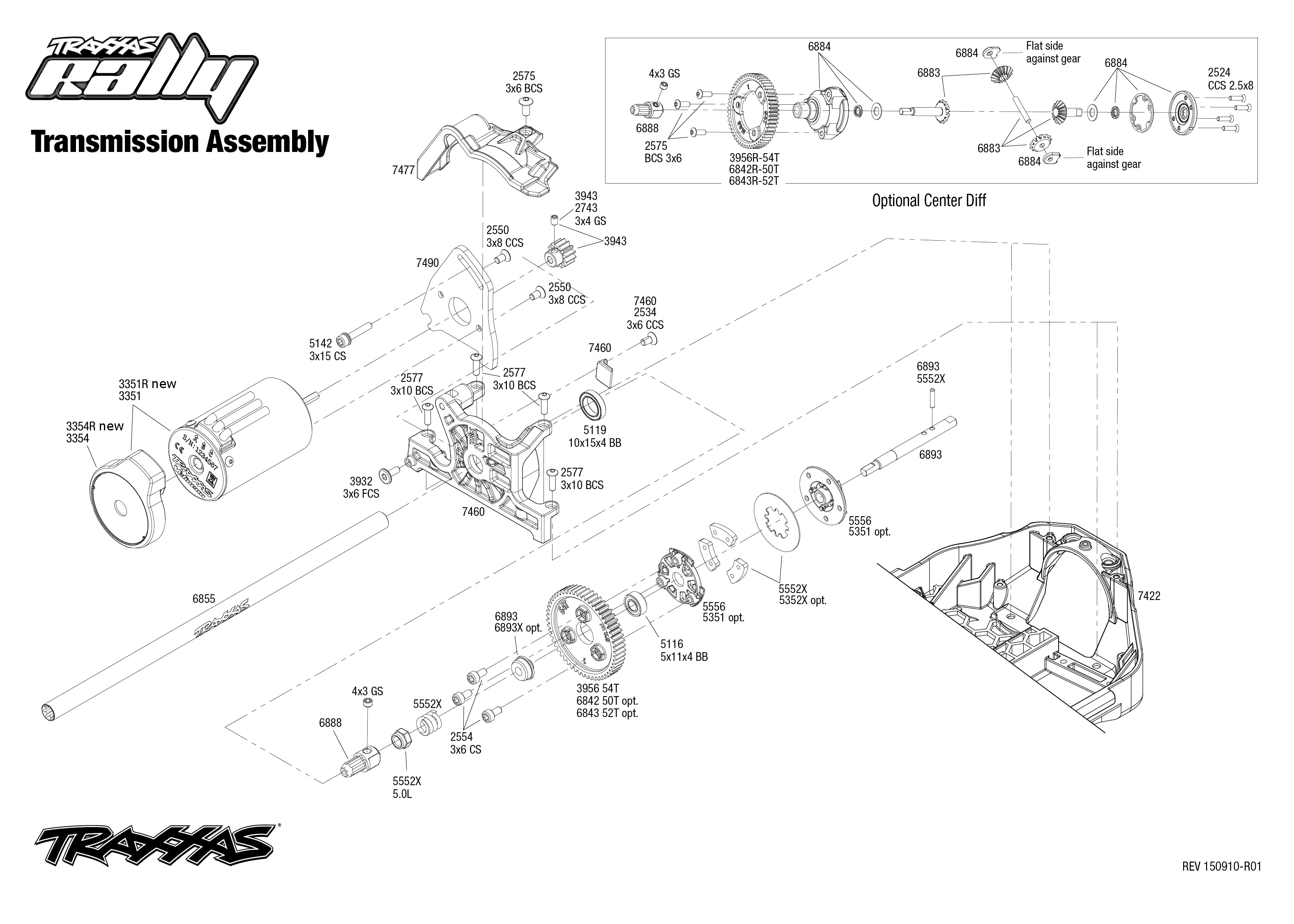 Exploded view: Traxxas Rally 1:10 VXL - Transmission | Astra