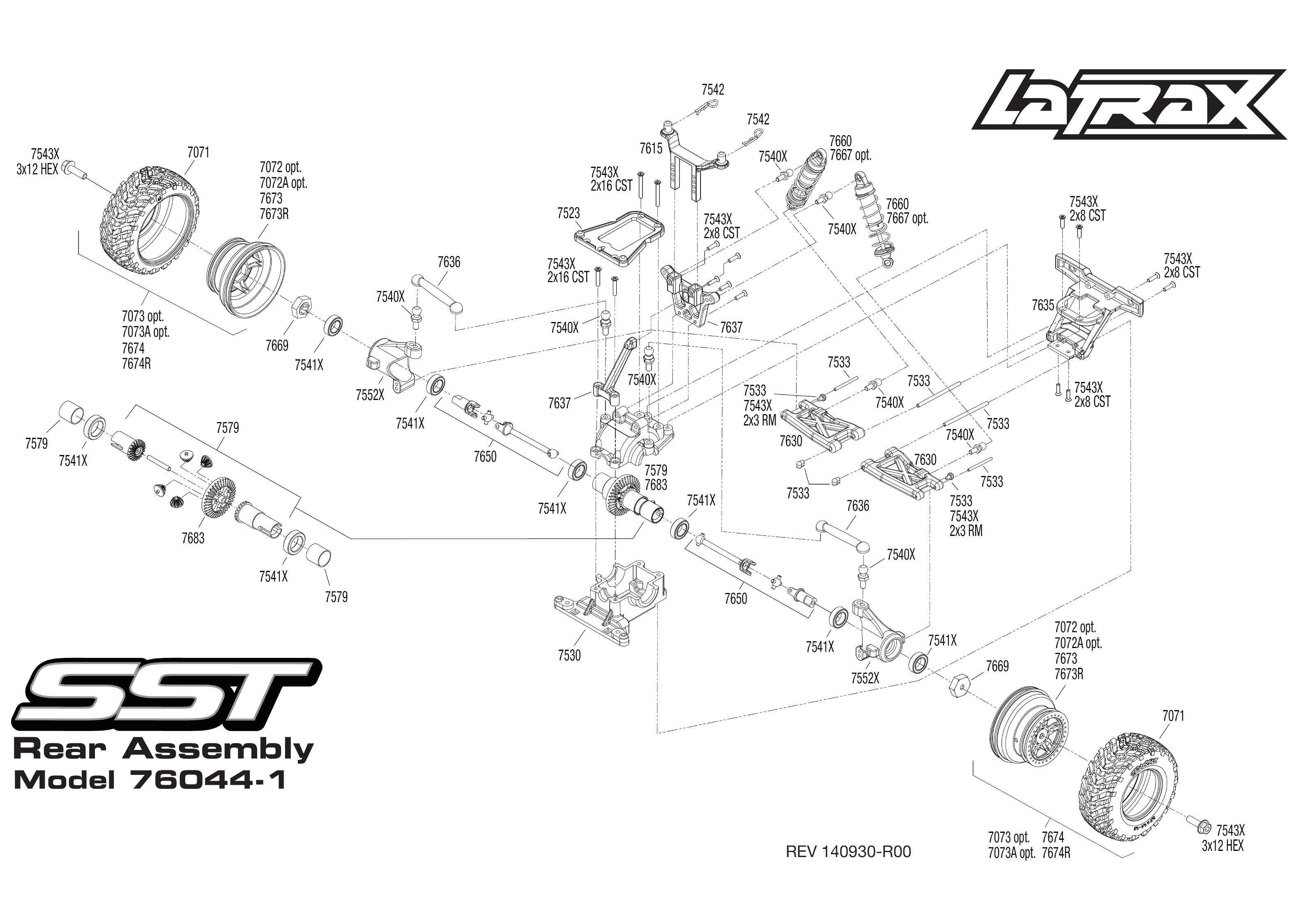 Exploded view: Traxxas LaTrax SST - Rear part | Astra