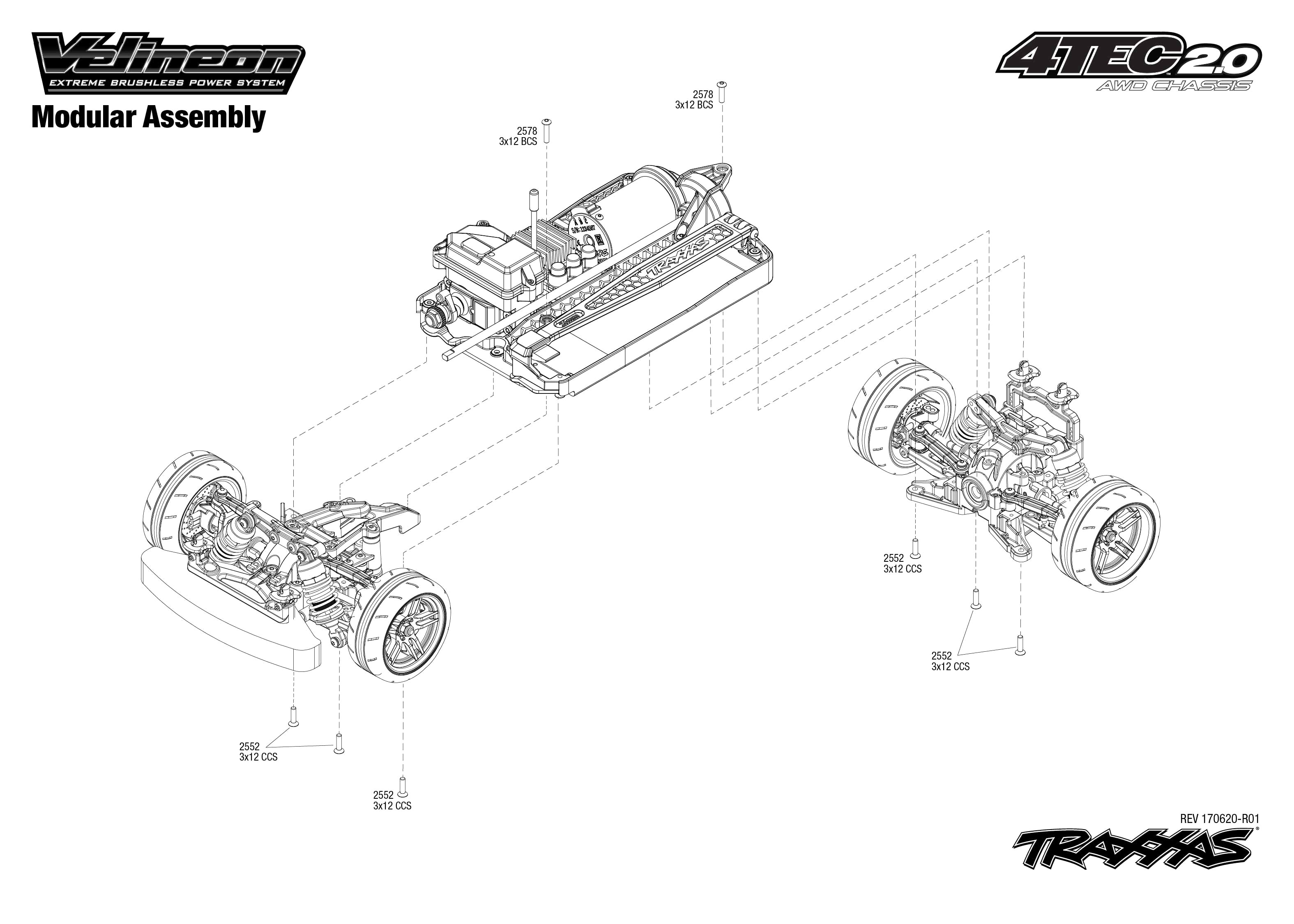 Exploded view: Traxxas 4-Tec 2.0 VXL - Modular assembly | Astra