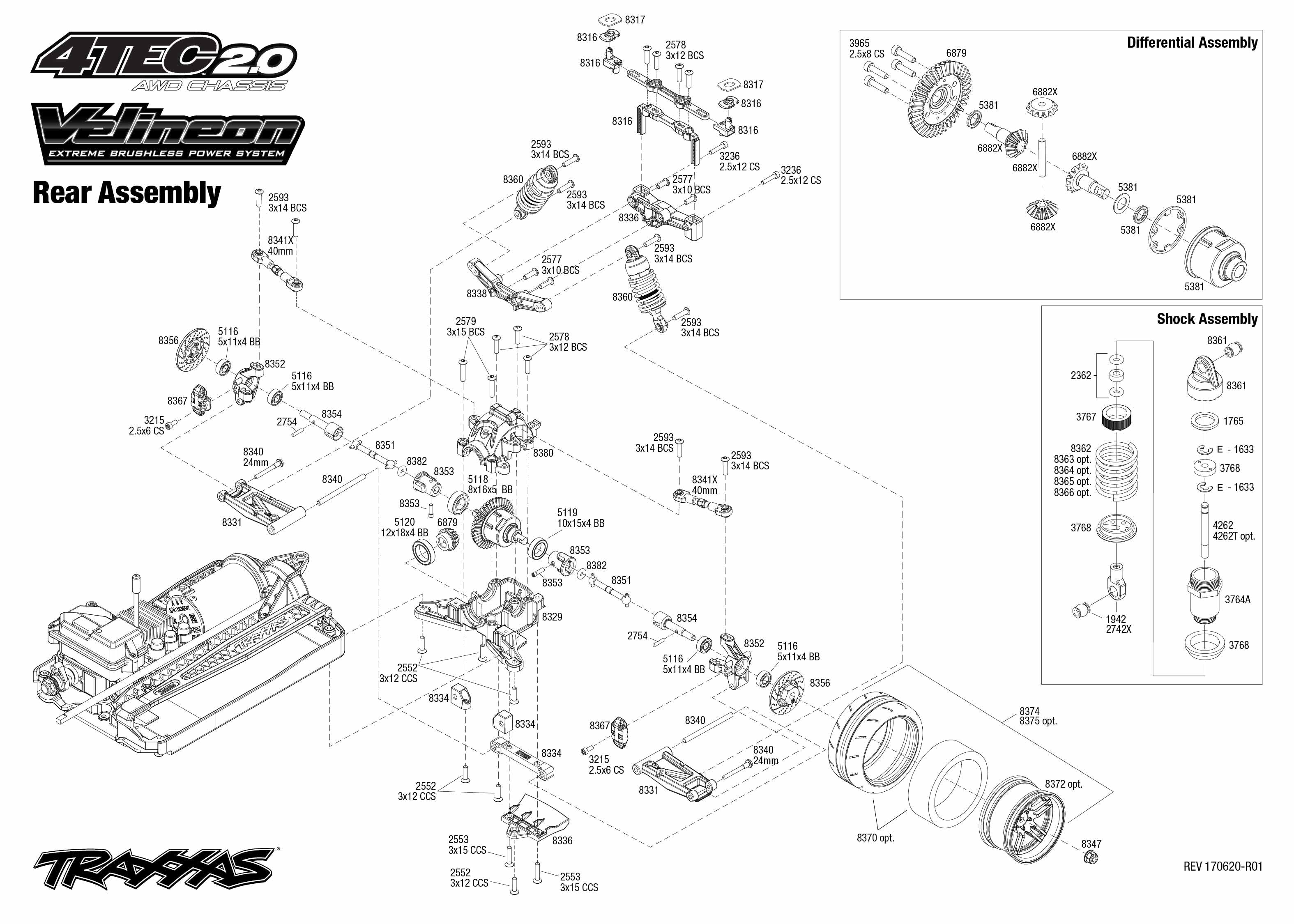 Exploded view: Traxxas 4-Tec 2.0 VXL - Rear part | Astra